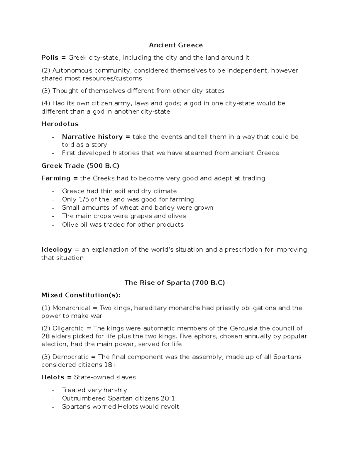 Ancient Greece History Notes - Ancient Greece Polis = Greek city-state ...