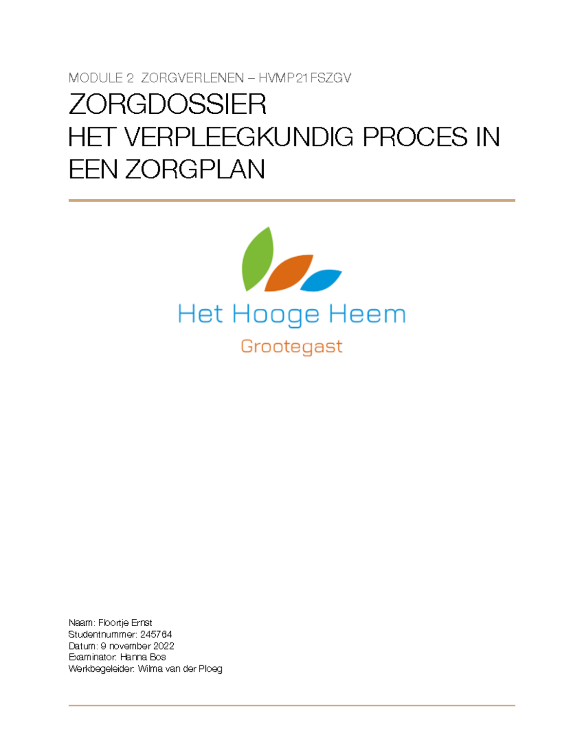 Zorgdossier HHH - MODULE 2 ZORGVERLENEN – HVMP21FSZGV ZORGDOSSIER HET ...