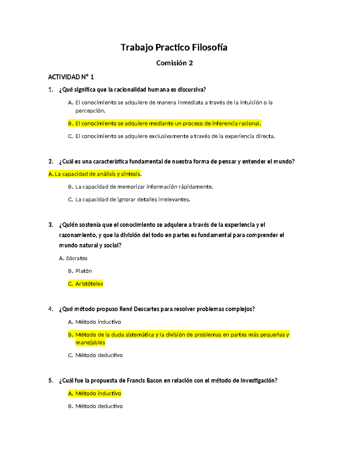 Filosofia TP catolica - Trabajo Practico Filosofía Comisión 2 ACTIVIDAD ...