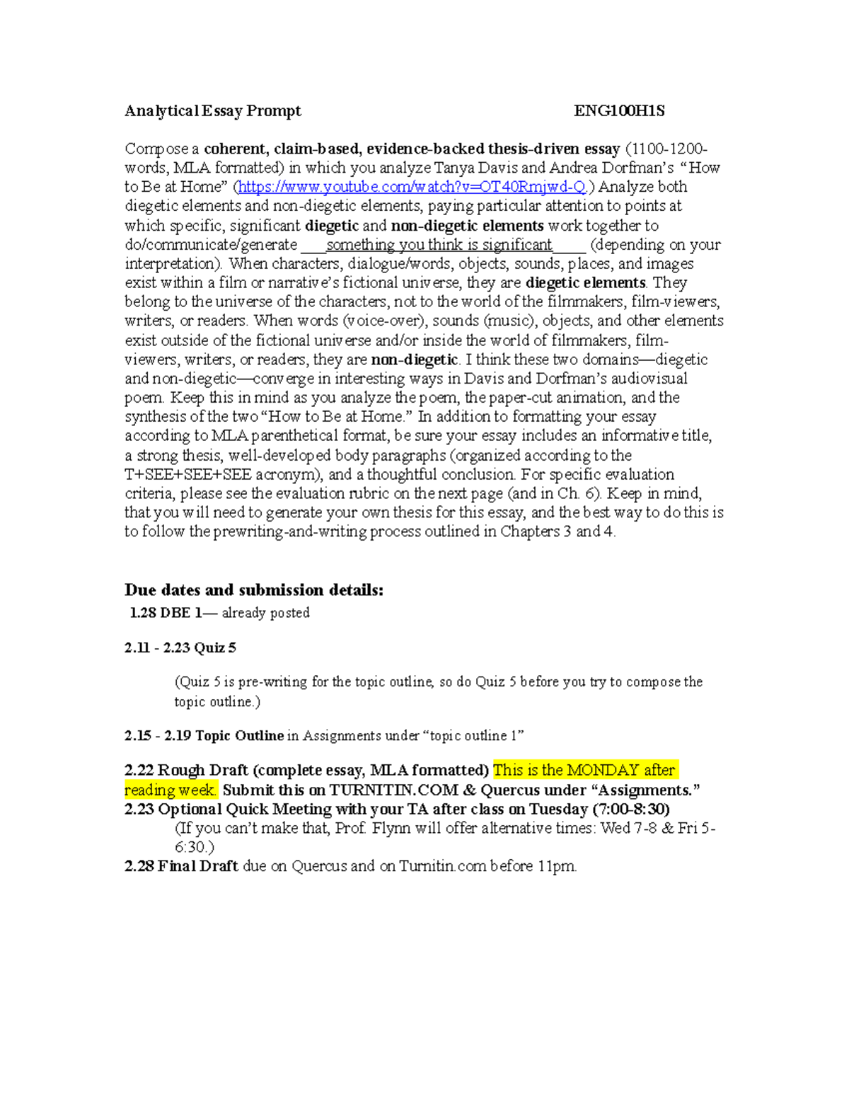 Analytical Essay Prompt ENG100H1 - Analytical Essay Prompt ENG100H1S ...