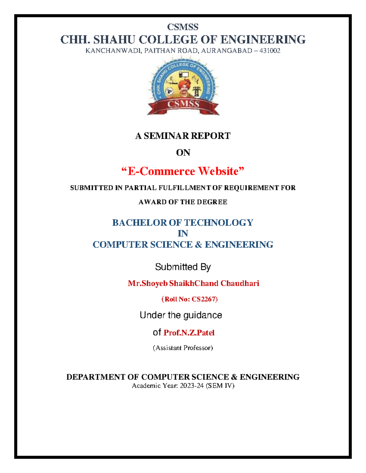 Seminar report shoyeb - mnnjsdnmjksmdknc ksjanmmc - CSMSS CHH. SHAHU ...