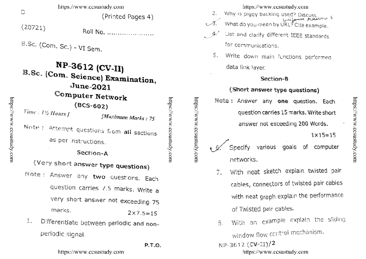 Bsc 6 sem cs computer network np 3612 cv2 jun 2021 - Bachelor in ...