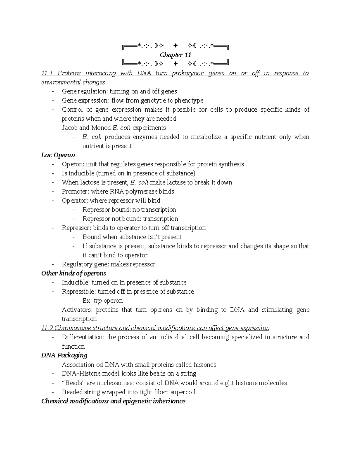 Chapter 11 Summary - Notes on DNA - ╔═══*.·:·.☽ ☾.·:·.*═══╗ Chapter 11 ...