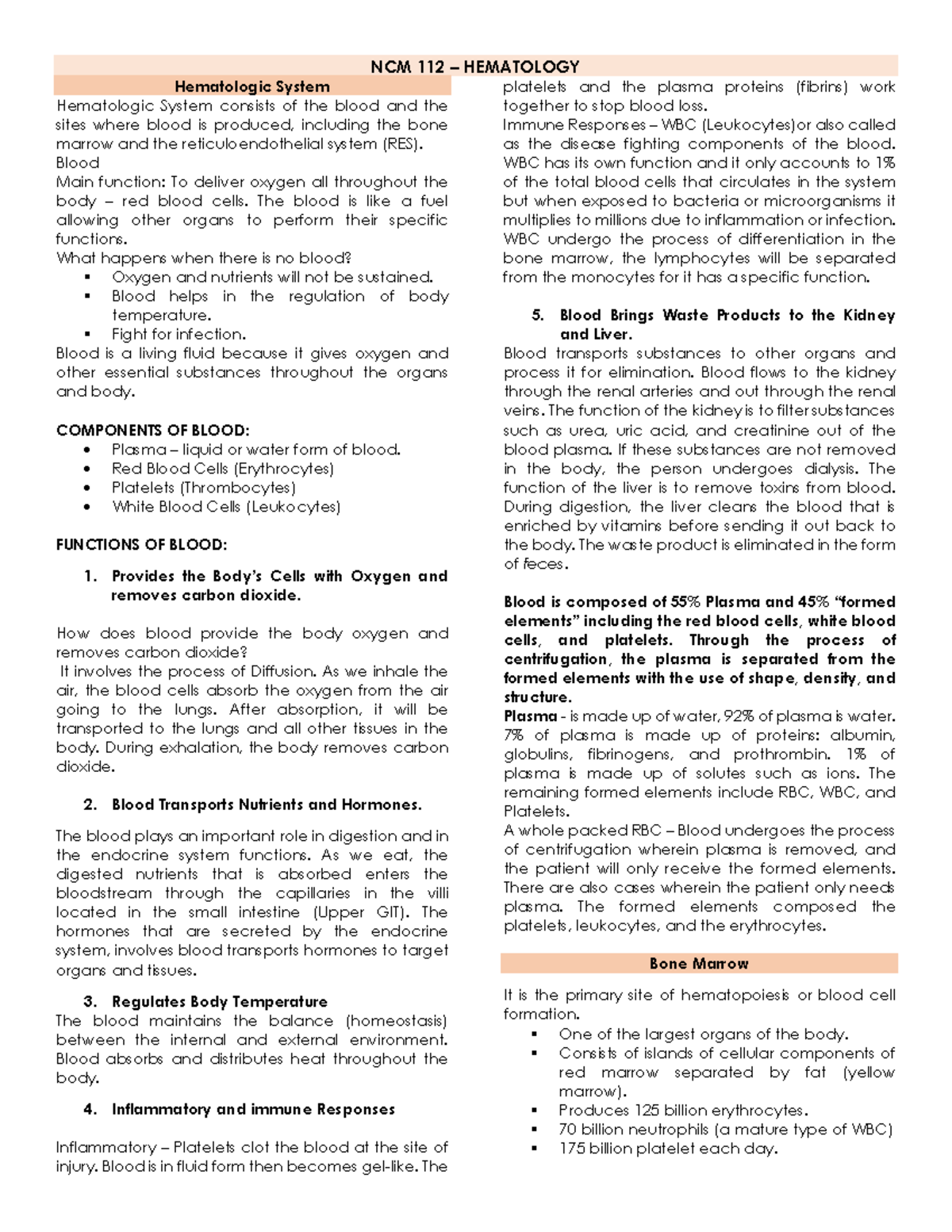 Medsurg HEMA Bundle 2 - hema - Hematologic System Hematologic System ...