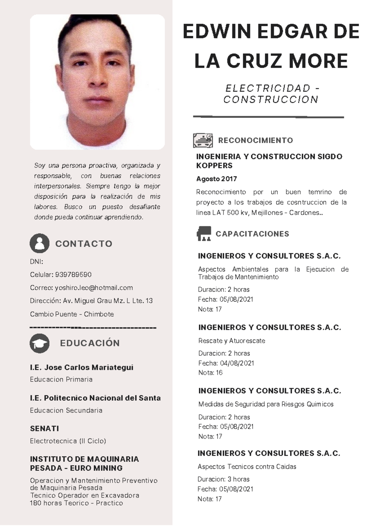 Curriculum Vitae Profesional - EDUCACIÓN EDWIN EDGAR DE LA CRUZ MORE E ...