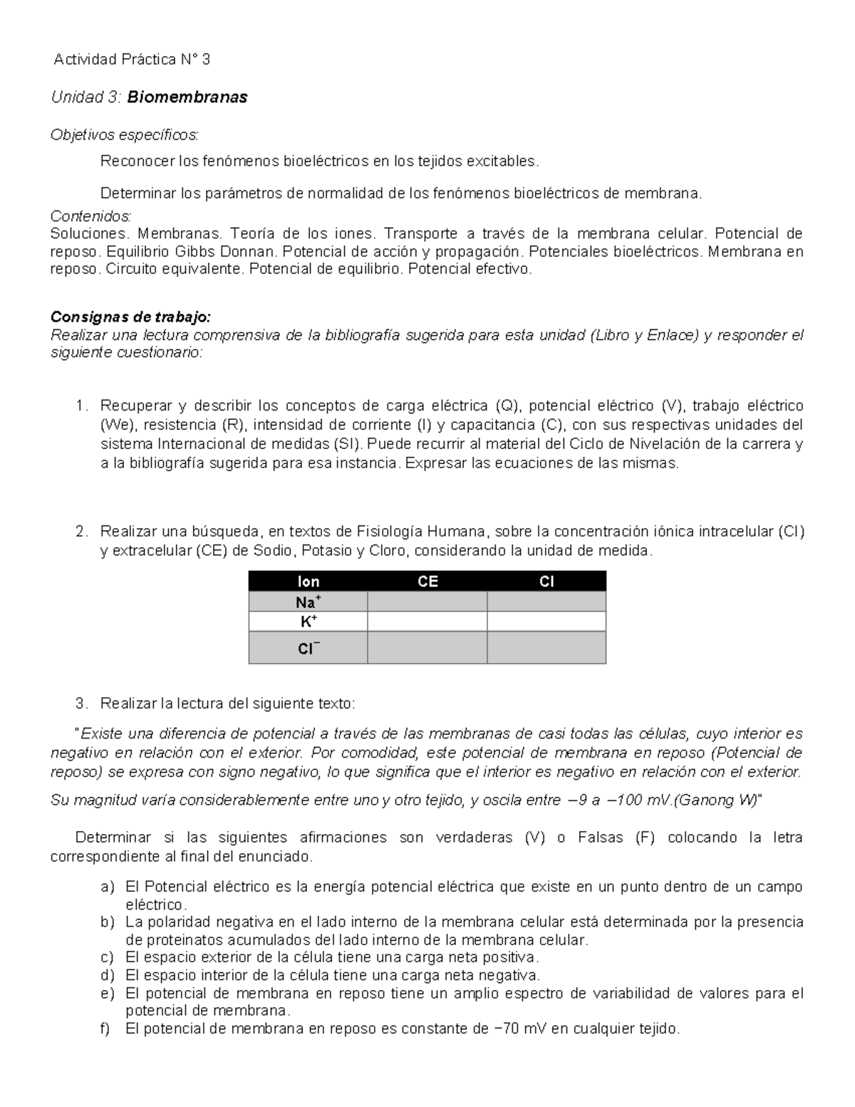 Actividad Practica 3 Biomembrana FBEKy F 2023 - Actividad Práctica N° 3 ...
