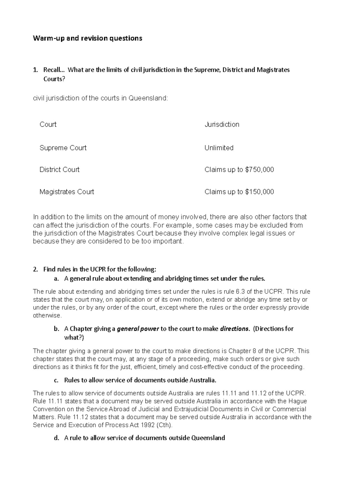 Warm-up exercises - warm up exercise answer - Warm-up and revision questions 1. Recall... What ...