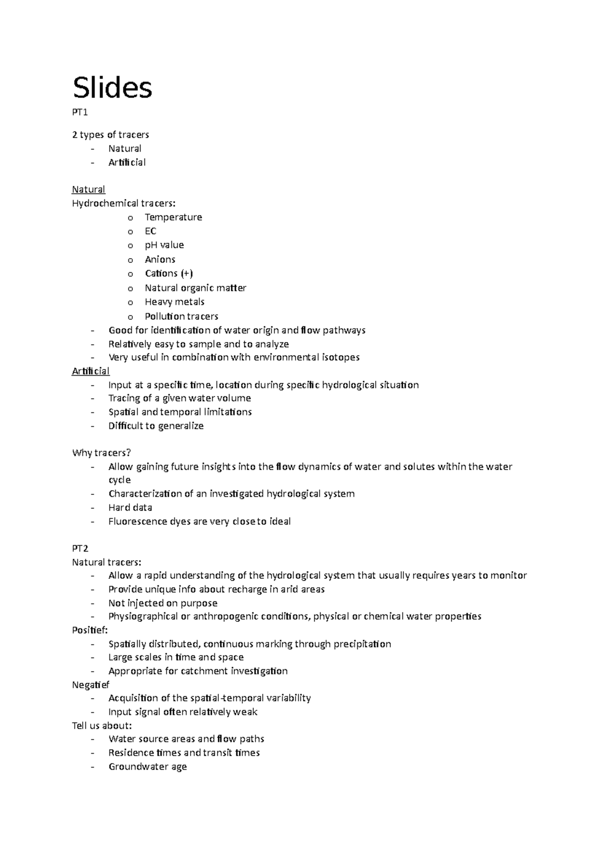 Tracer Hydrology - Samenvatting Hydrological Processes and Measurements ...