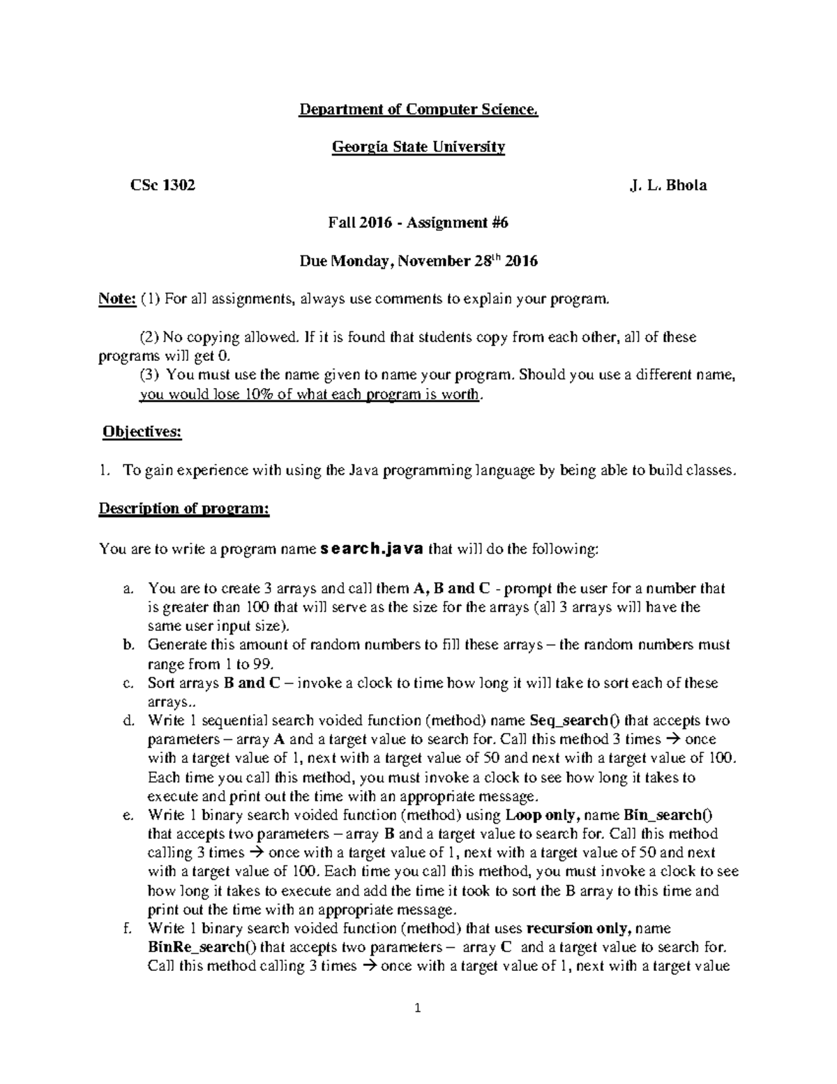 Fall 2016 - Assignment #6 - Department of Computer Science. Georgia ...