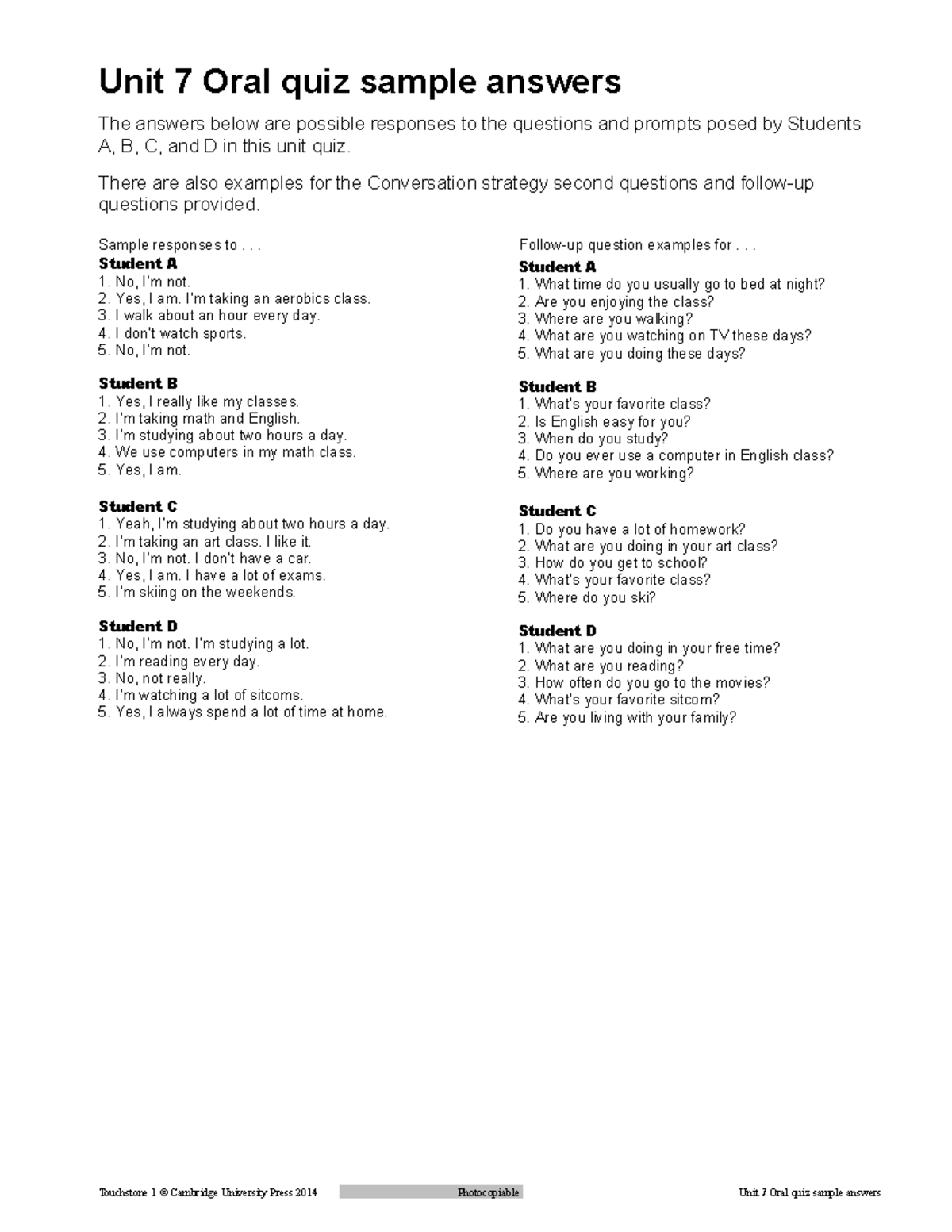 TS U7 OQ AK - Notes - Unit 7 Oral quiz sample answers The answers below ...