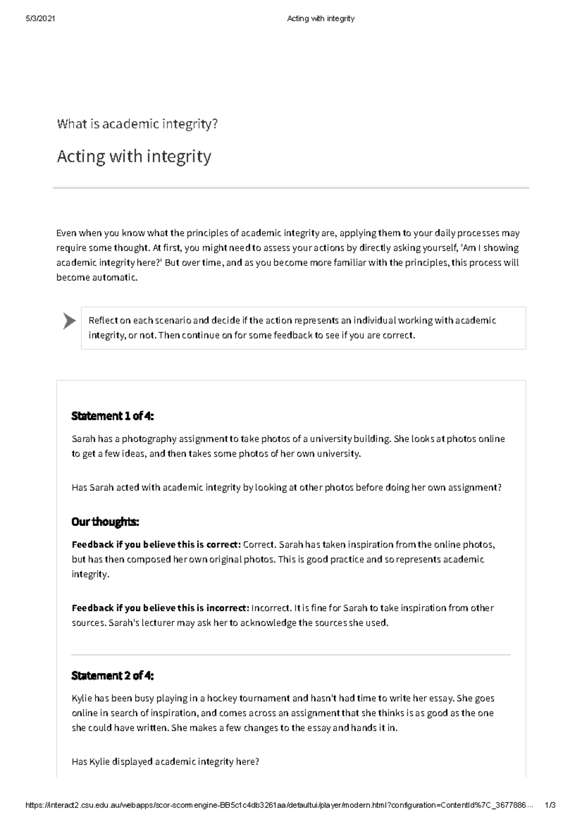 Acting with integrity - 5/3/2021 Acting with integrity - Studocu