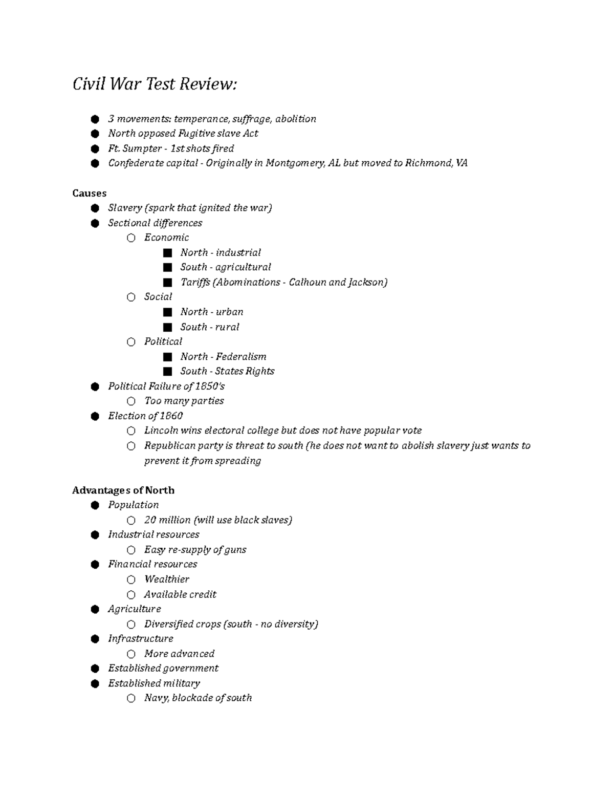 Civil War Test Review - Civil War Test Review: 3 movements: temperance ...