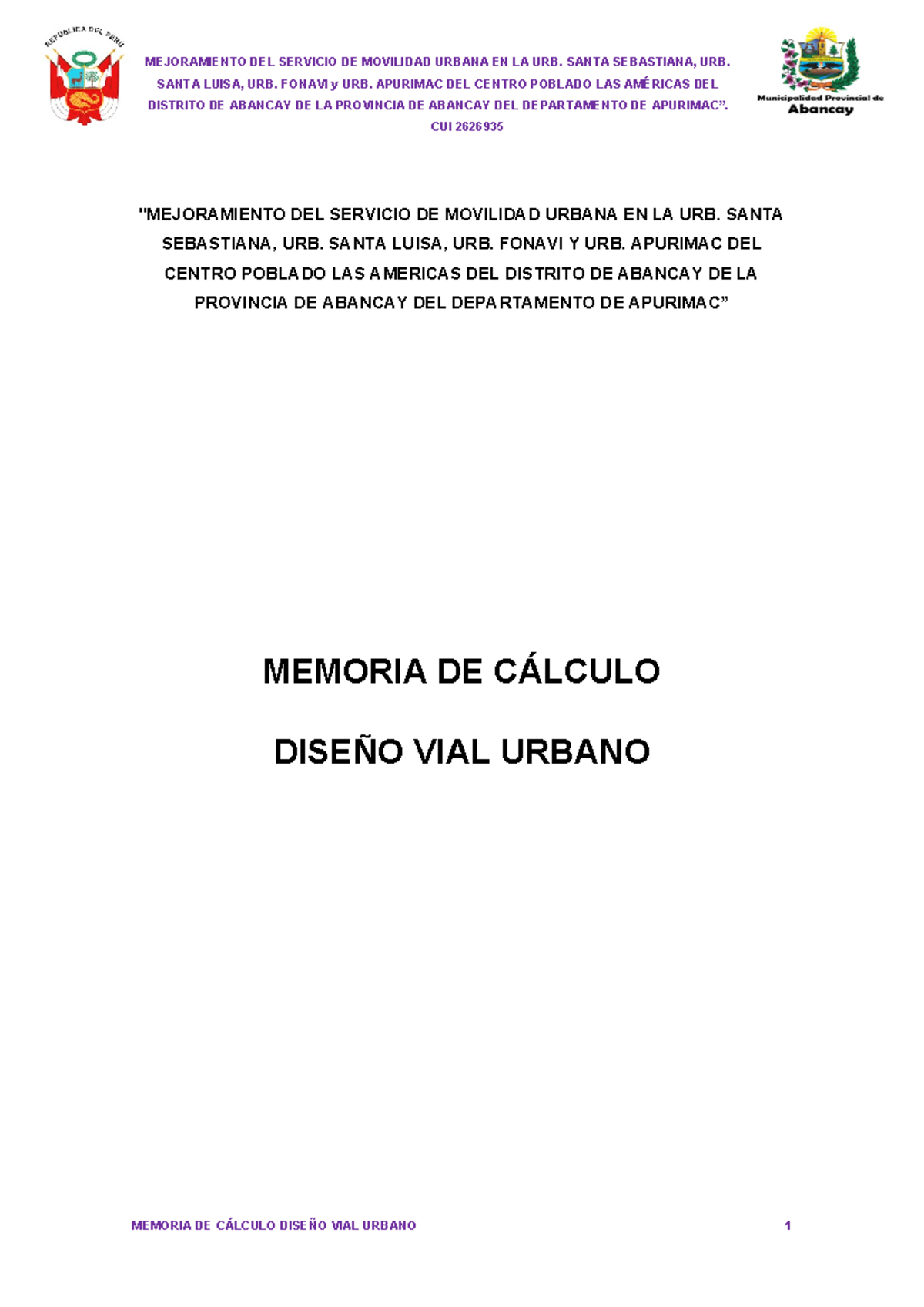 Diseño VIAL Urbano Santa Sebastiana - SANTA LUISA, URB. FONAVI y URB ...