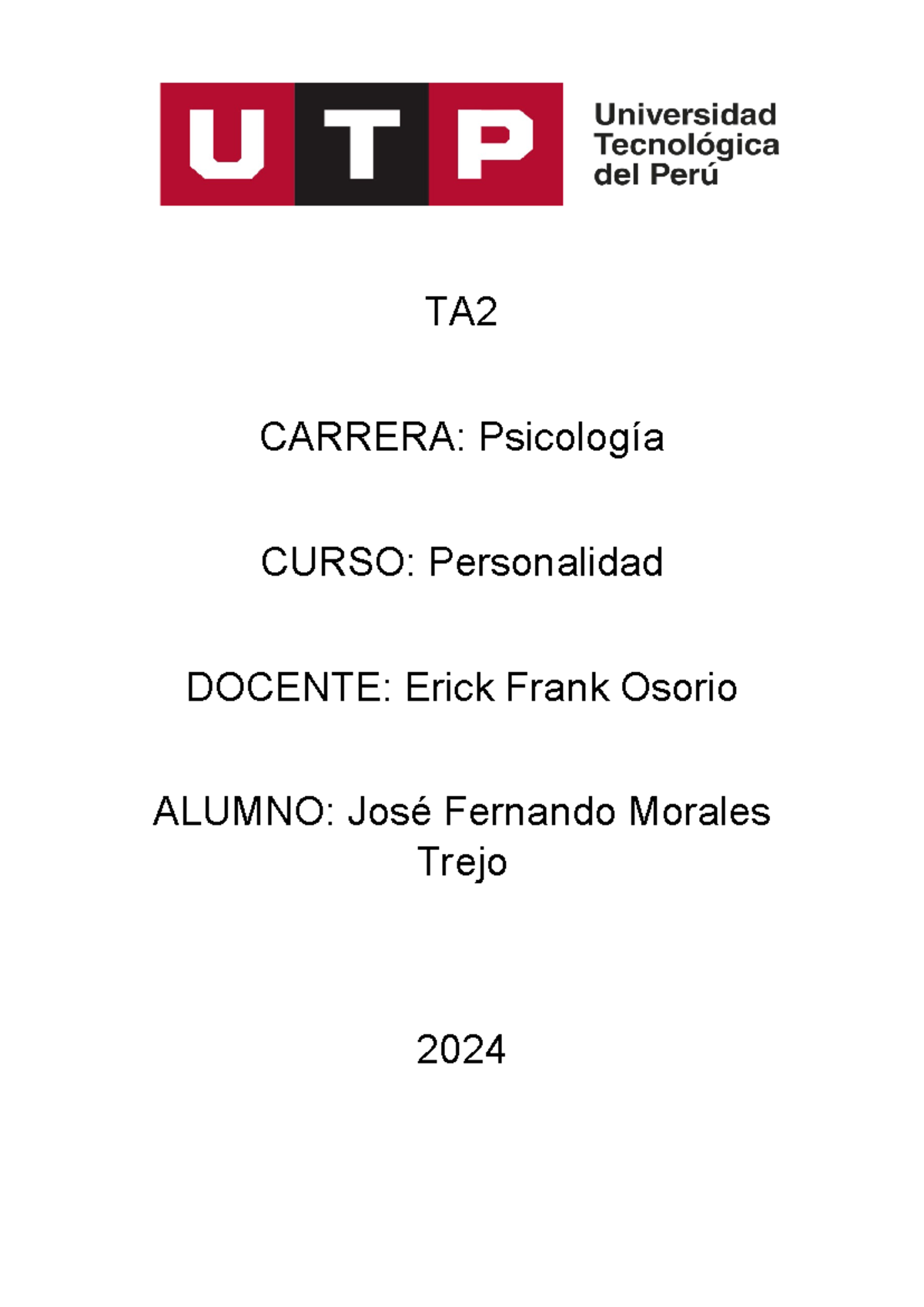 Personalidad Tarea - tarwa - TA CARRERA: Psicología CURSO: Personalidad ...