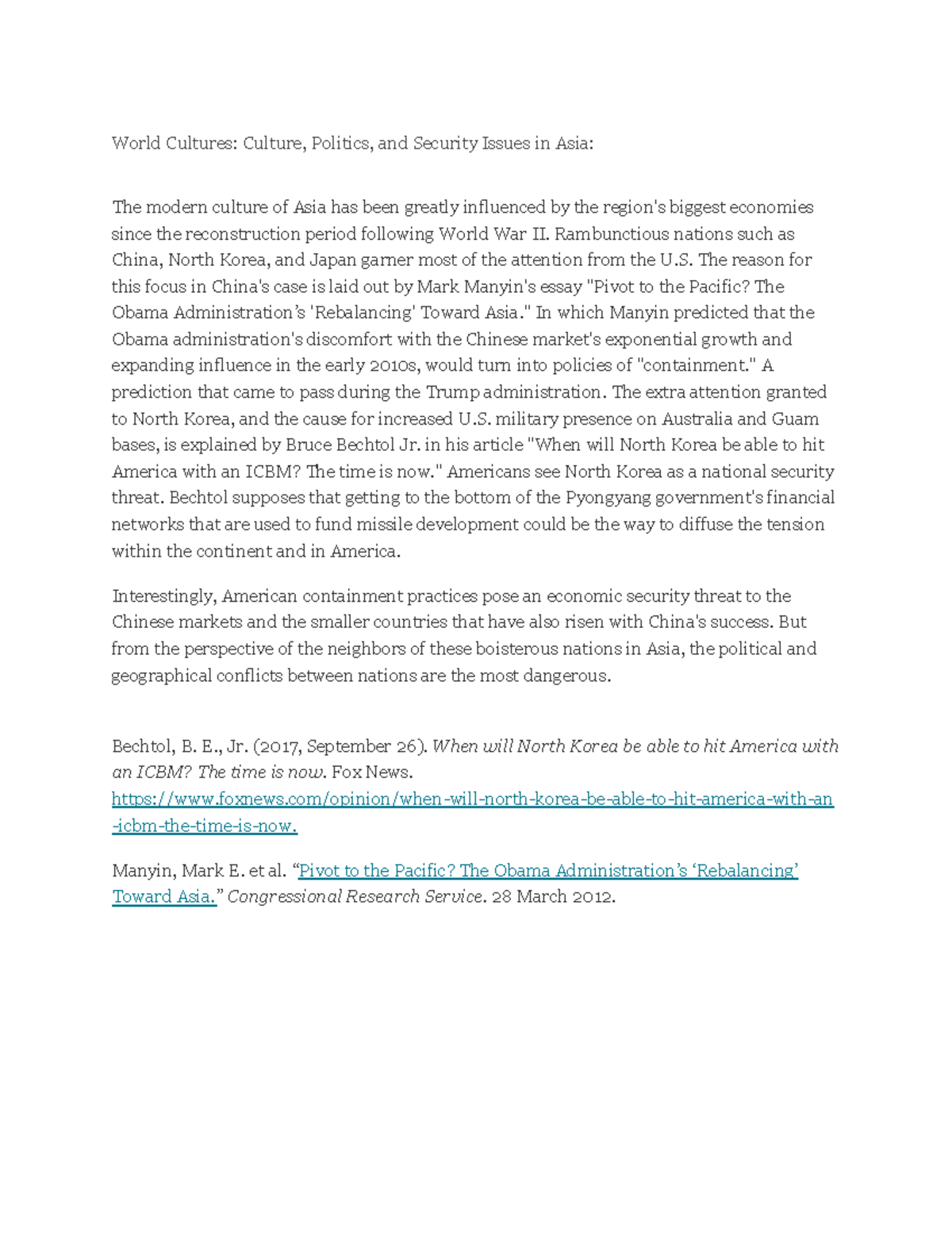 World Cultures Reading Assignment on the Culture, Politics, and ...