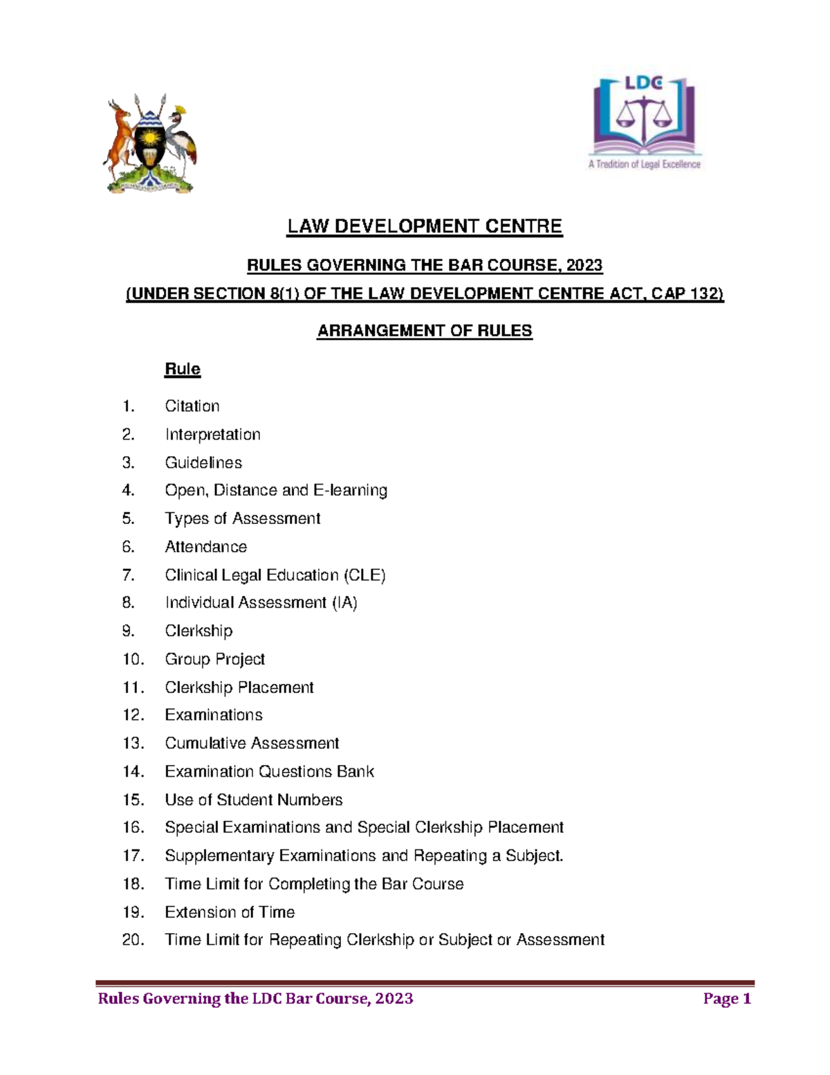 Rules Governing the LDC Bar Course 2023 - LAW DEVELOPMENT CENTRE RULES ...