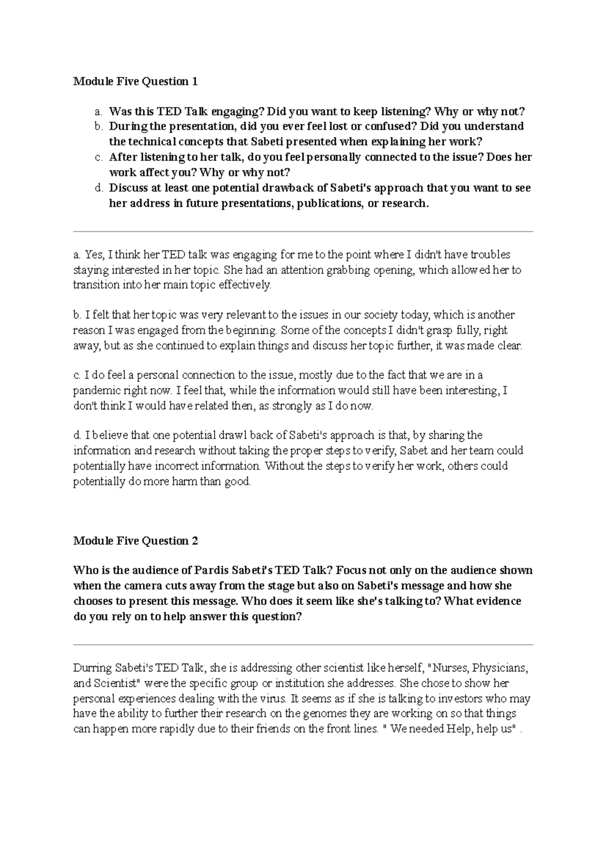 Module Five Questions - Was this TED Talk engaging? Did you want to ...