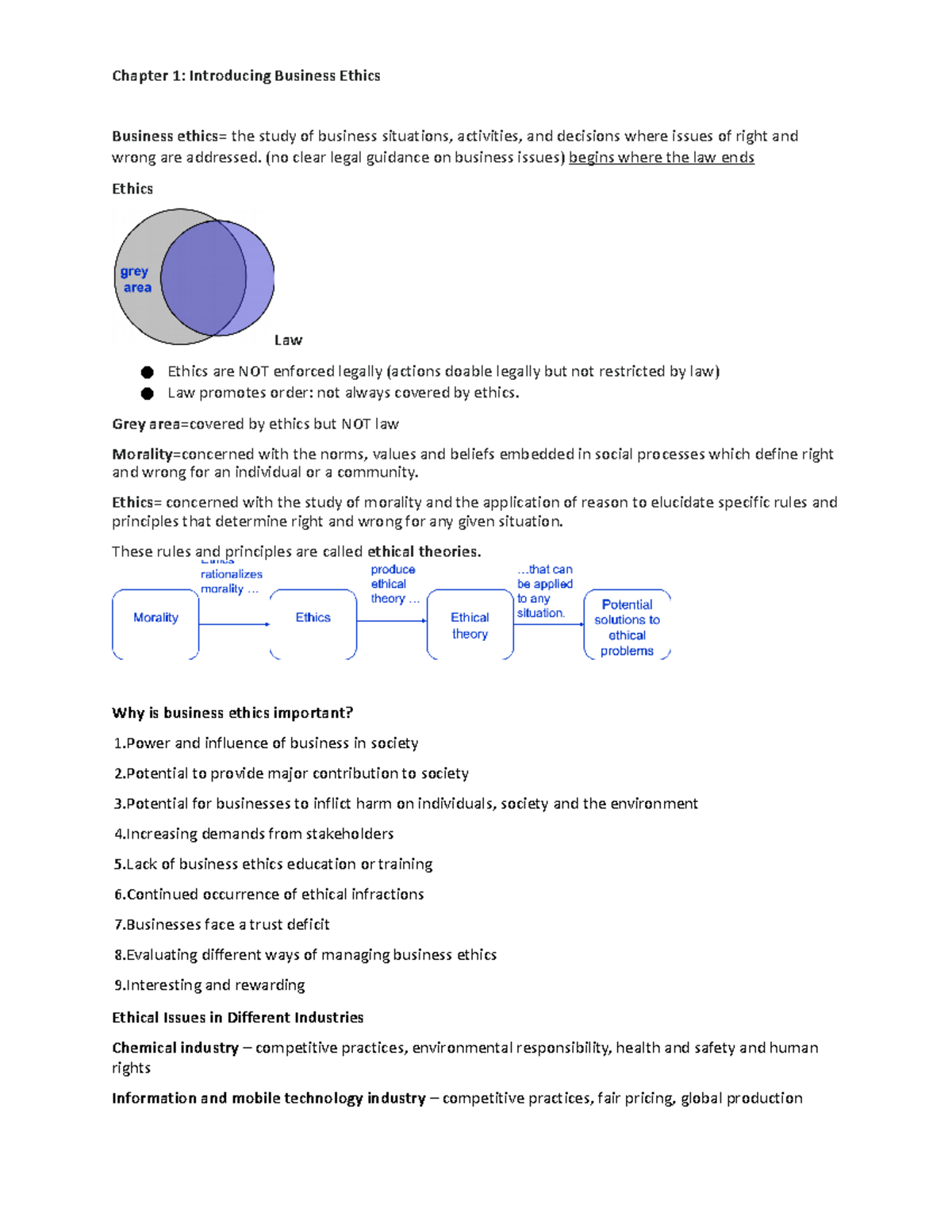 Ethics ch 1 - Business ethics= the study of business situations ...