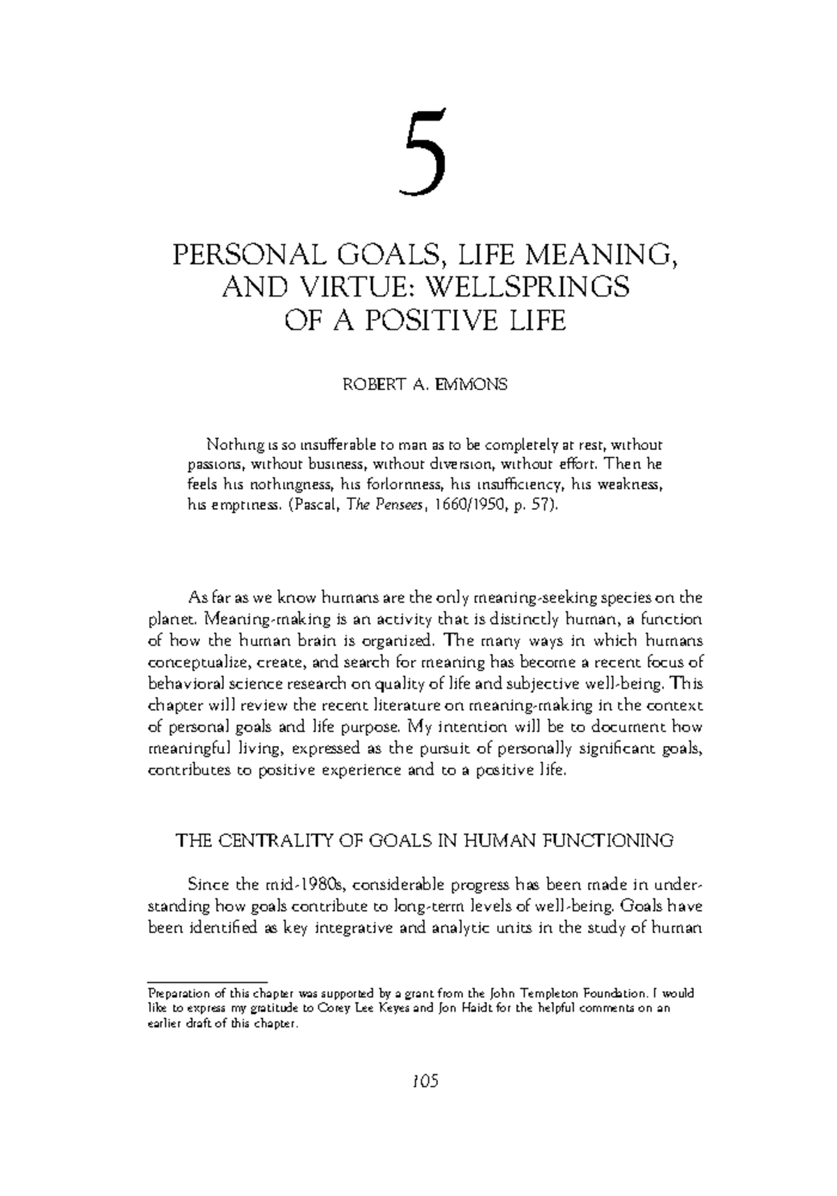 53 Emmons 2003 - wertyuj dfgh - 5 PERSONAL GOALS, LIFE MEANING, AND ...