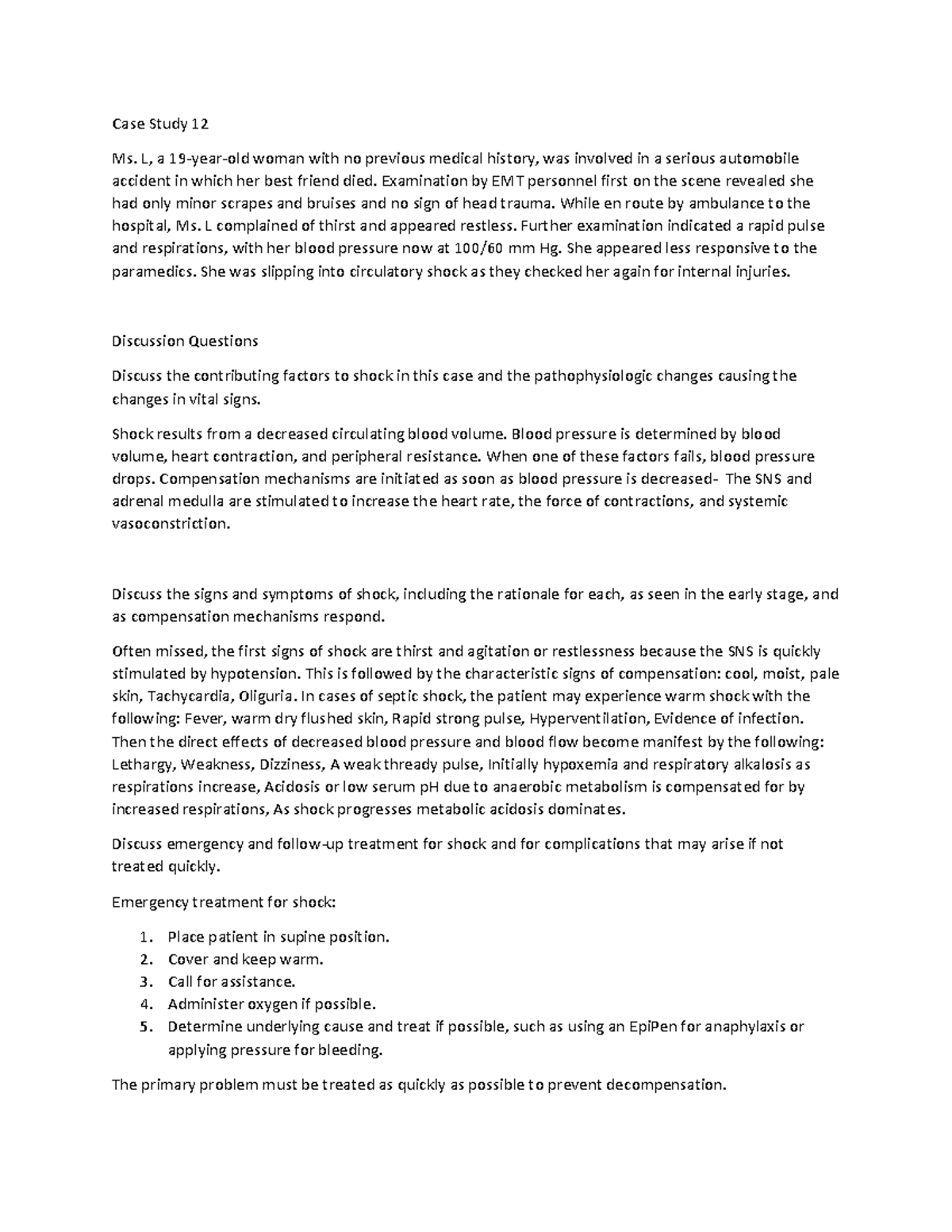Case Study 12 Homework - Case Study 12 Ms. L, a 19-year-old woman with ...