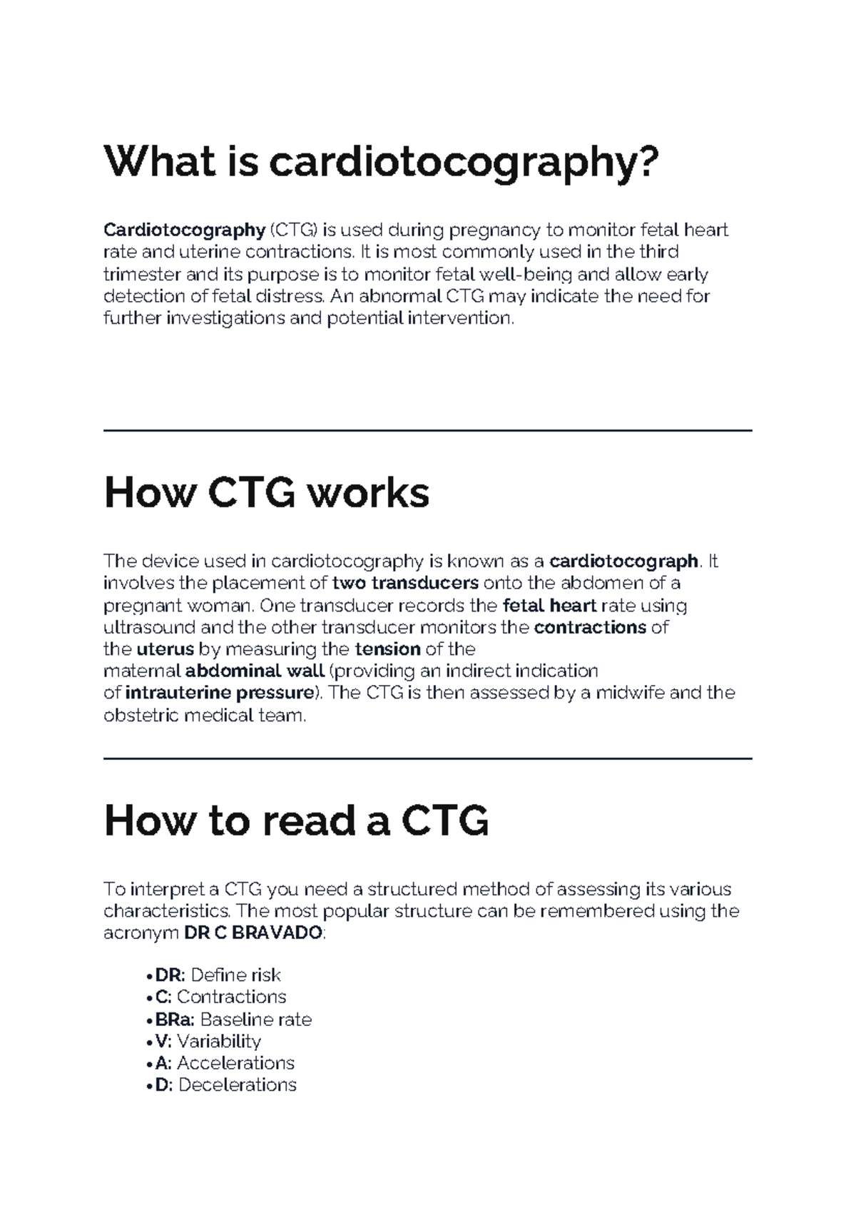 CTG (Cardiotocograph) Notes for Midwifery nursing students - What is ...