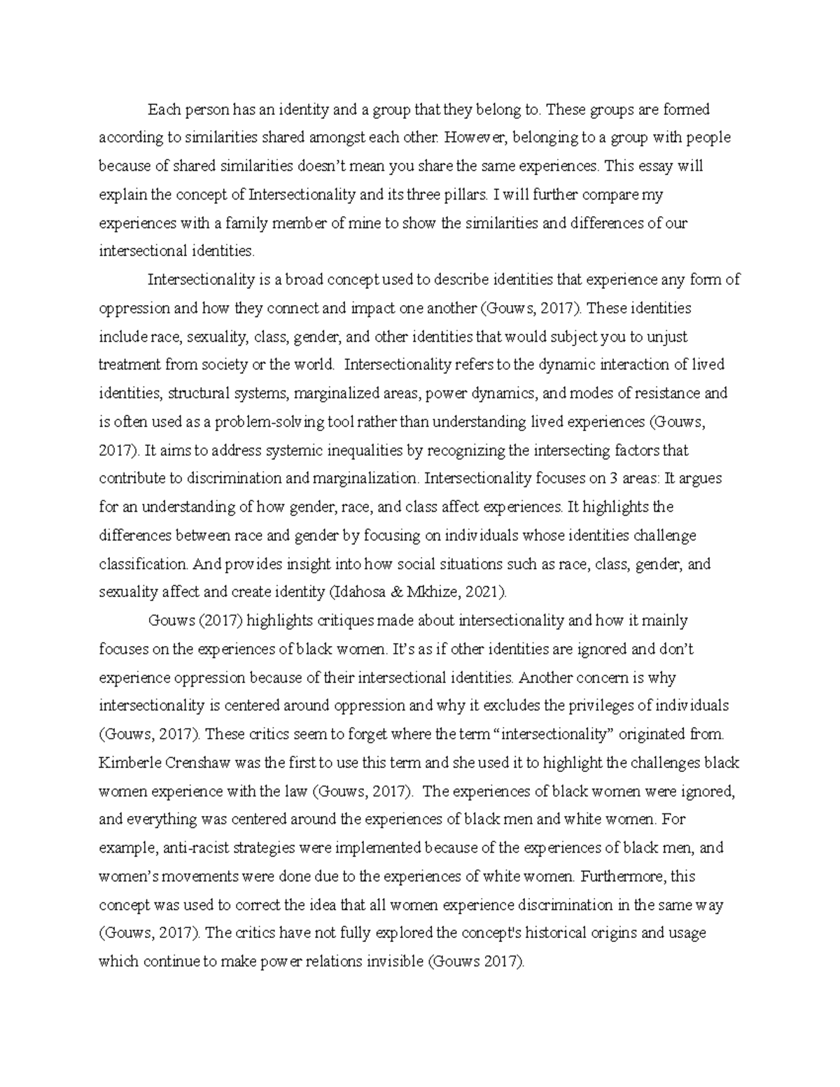 AFS2100F Intersectionality Essay - Each person has an identity and a ...