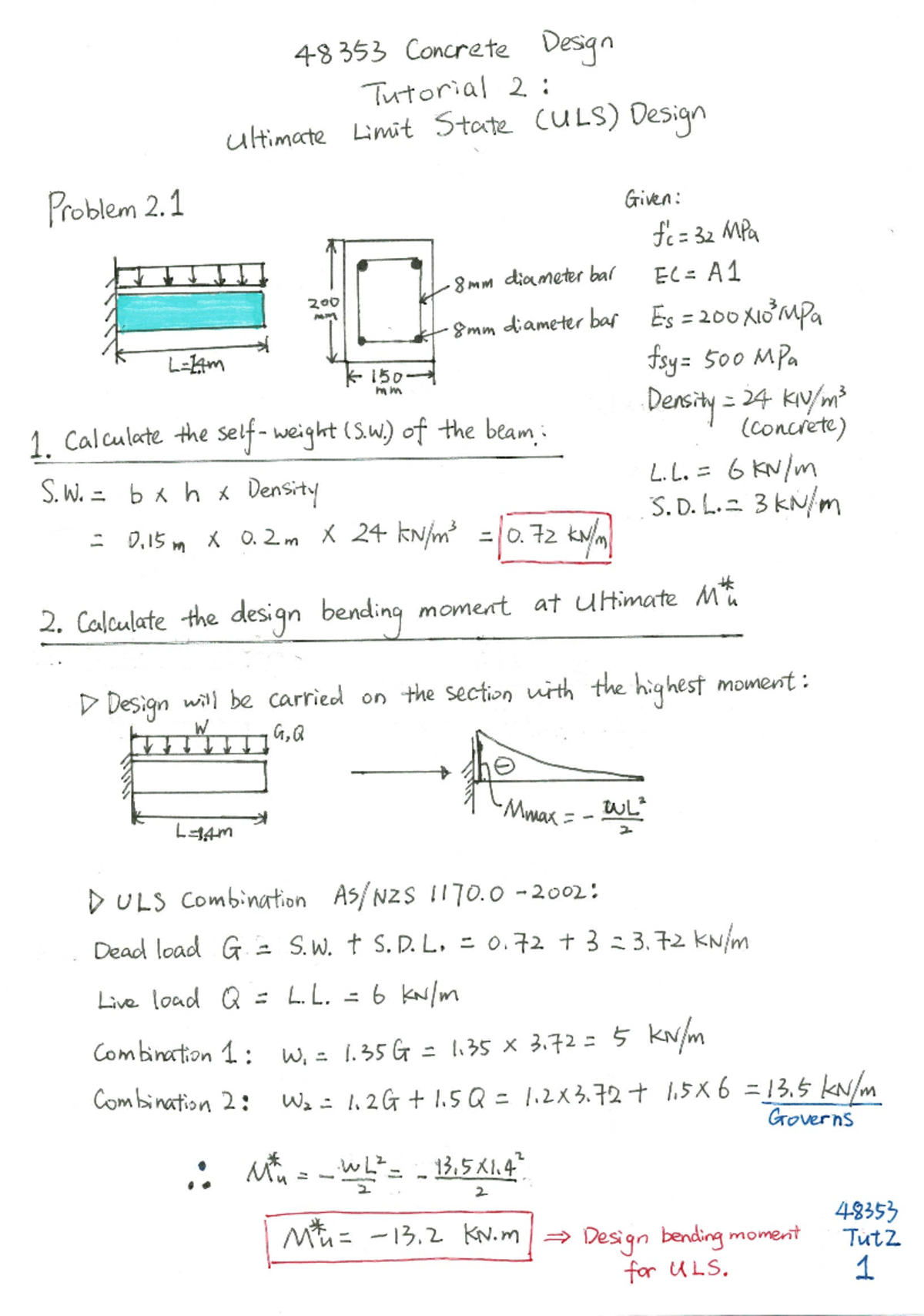 48353 Concrete Design Tutorial 2 solution-1 - 048353 - Studocu