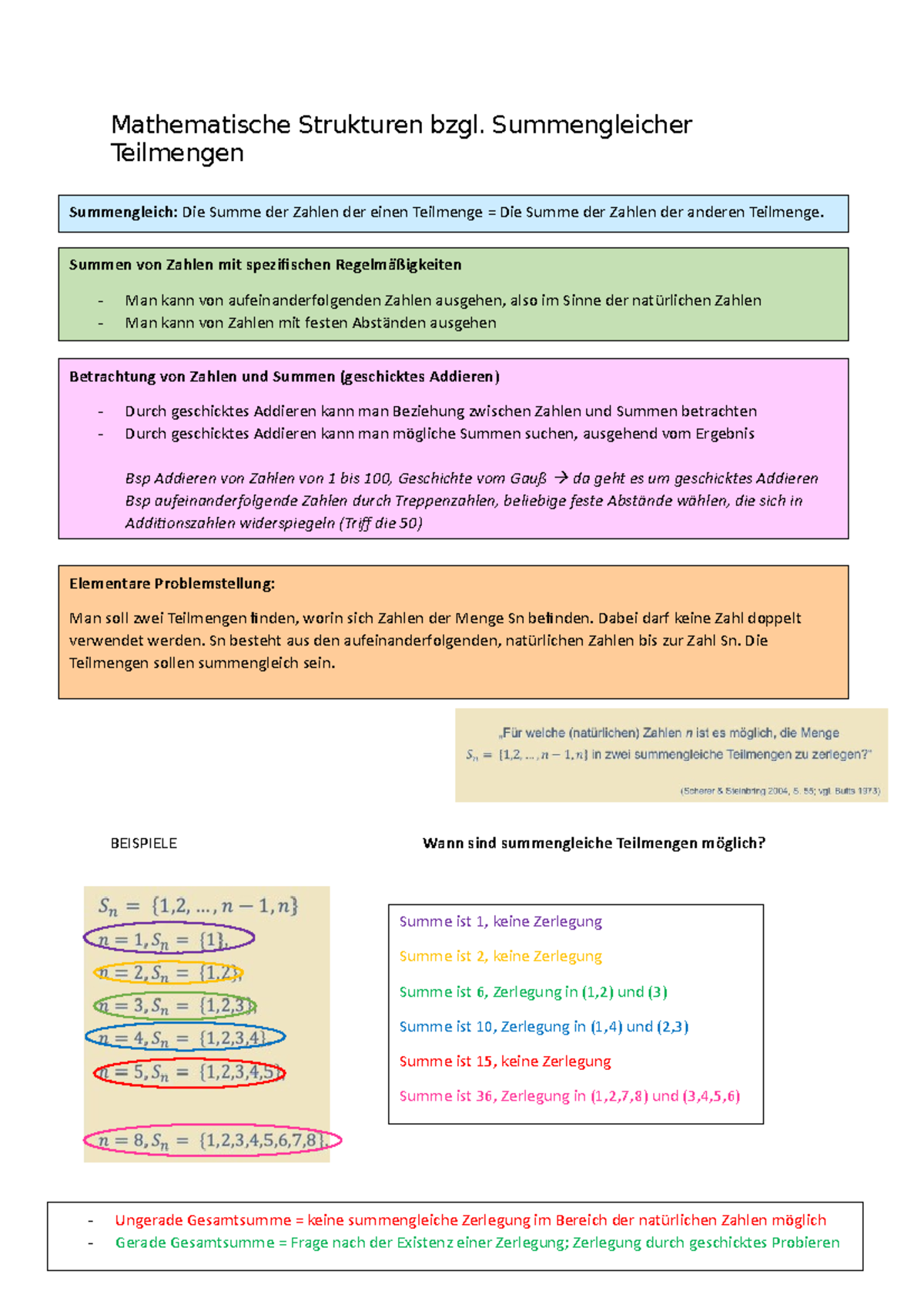 Substanzielle Lernumgebungen Summengleiche Teilmengen - Mathematische ...