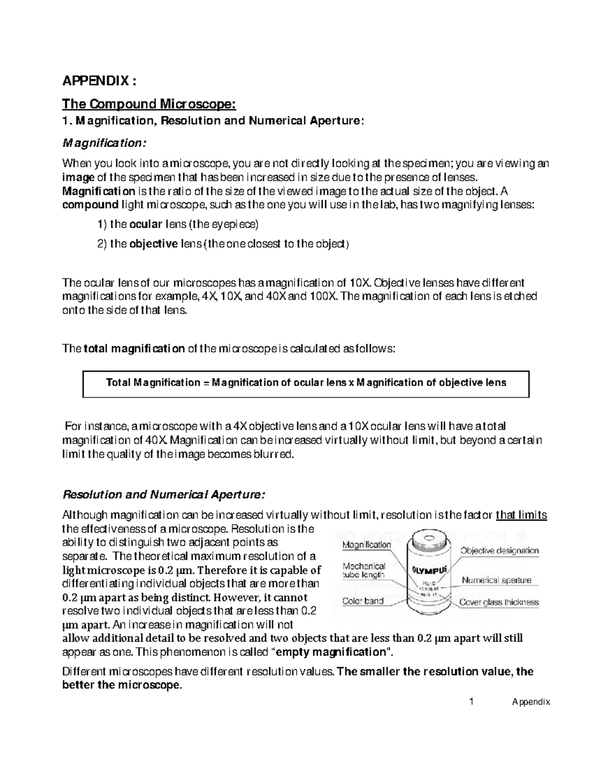 Microscopy and Scale Bars - APPENDIX : The Compound Microscope: 1 ...