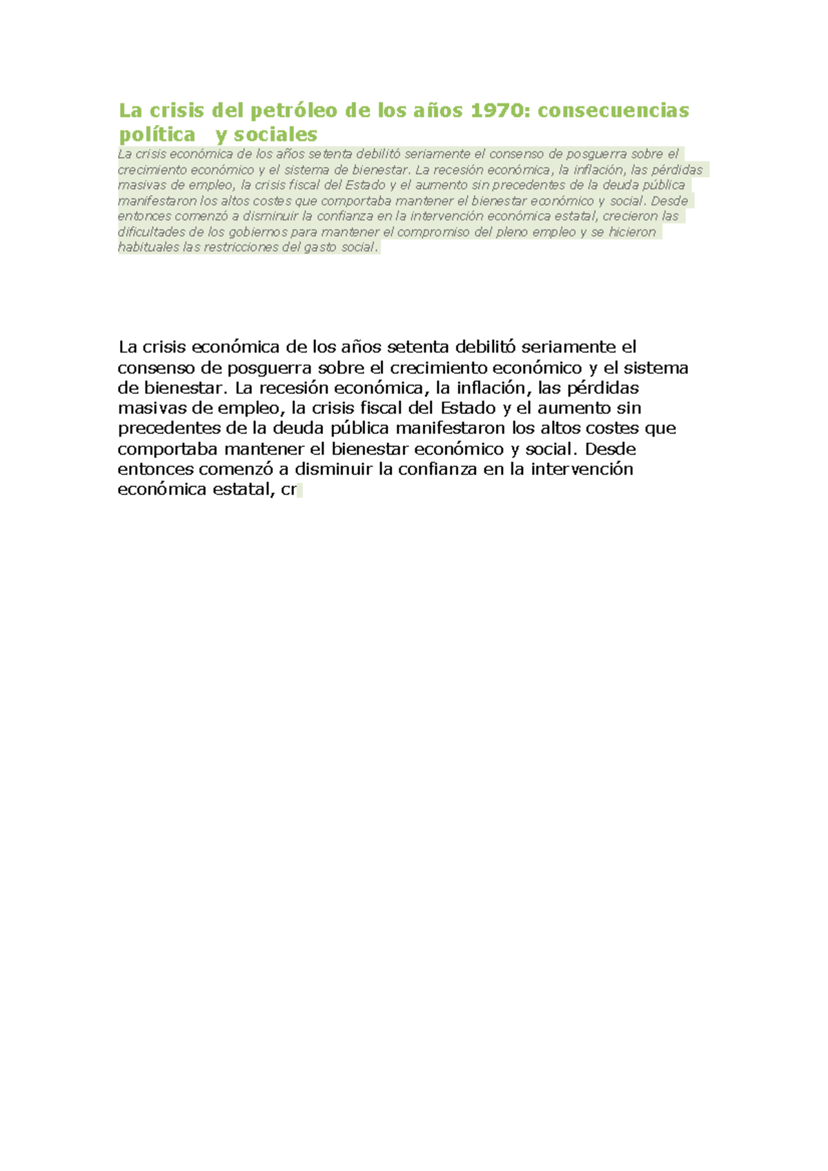 La crisis del petróleo de los años 1970 - La crisis del petróleo de los ...