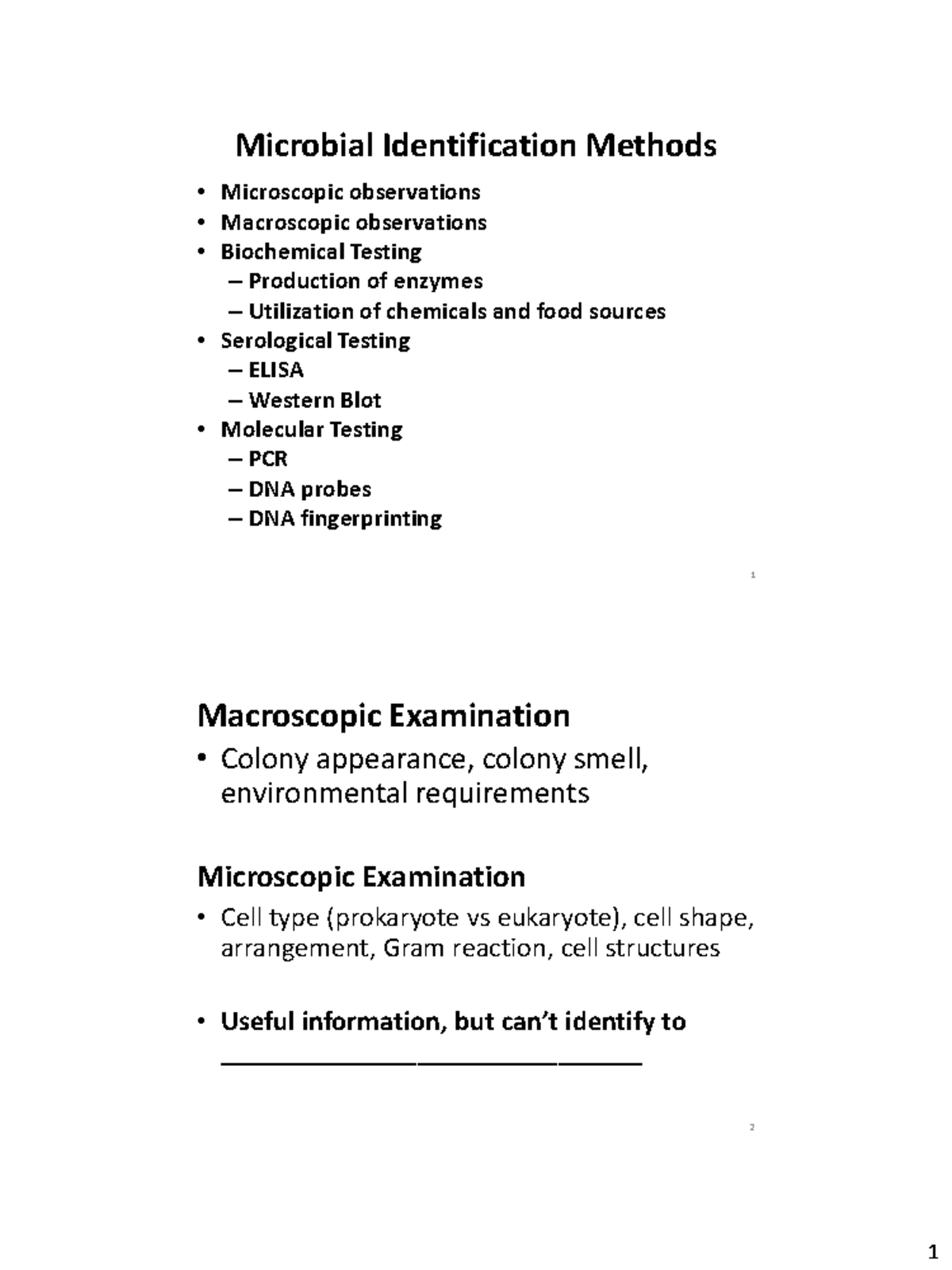 Notes Taxonomy and ID - Microbial Identification Methods Microscopic ...