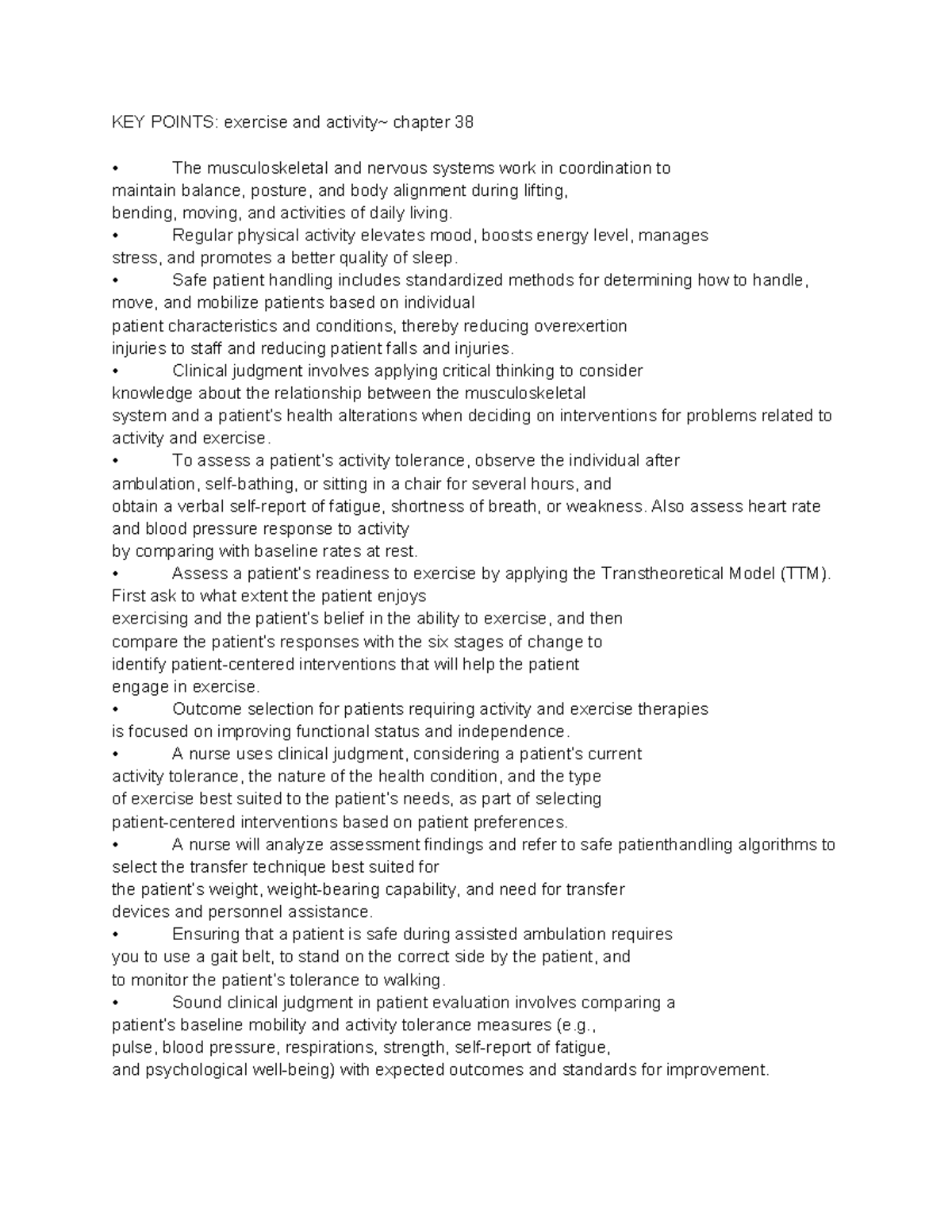 Exam three EM - use with discretion - KEY POINTS: exercise and activity ...