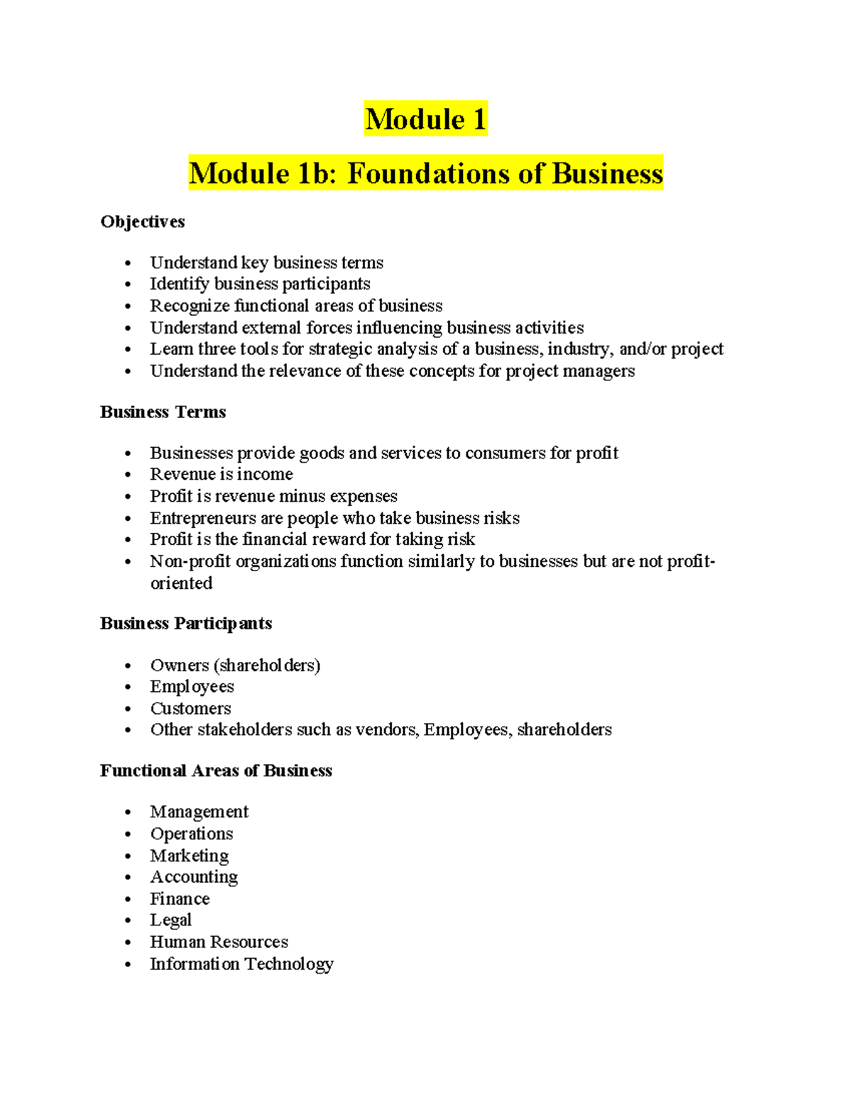 Module 1 - Module 1 Module 1b: Foundations of Business Objectives ...