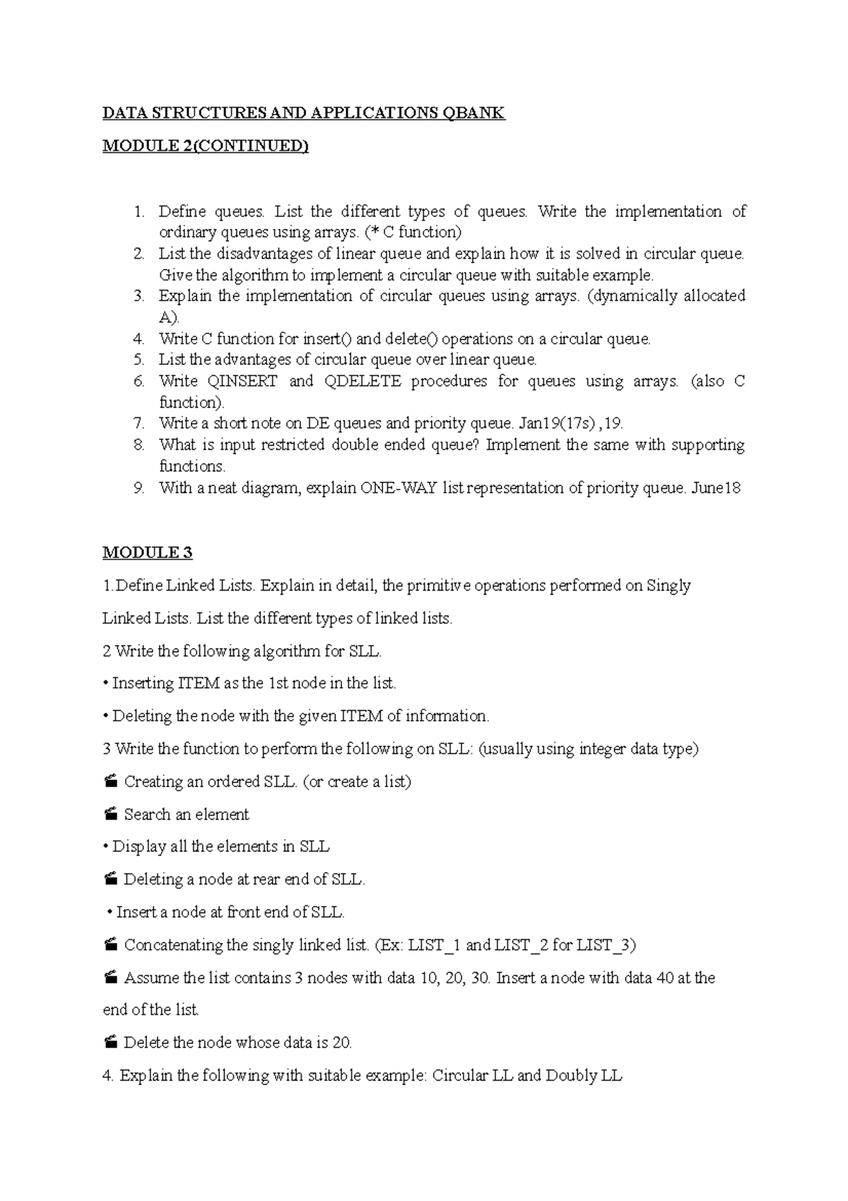 Data Structures And Applications Qbank Data Structures And Applications Qbank Module 2