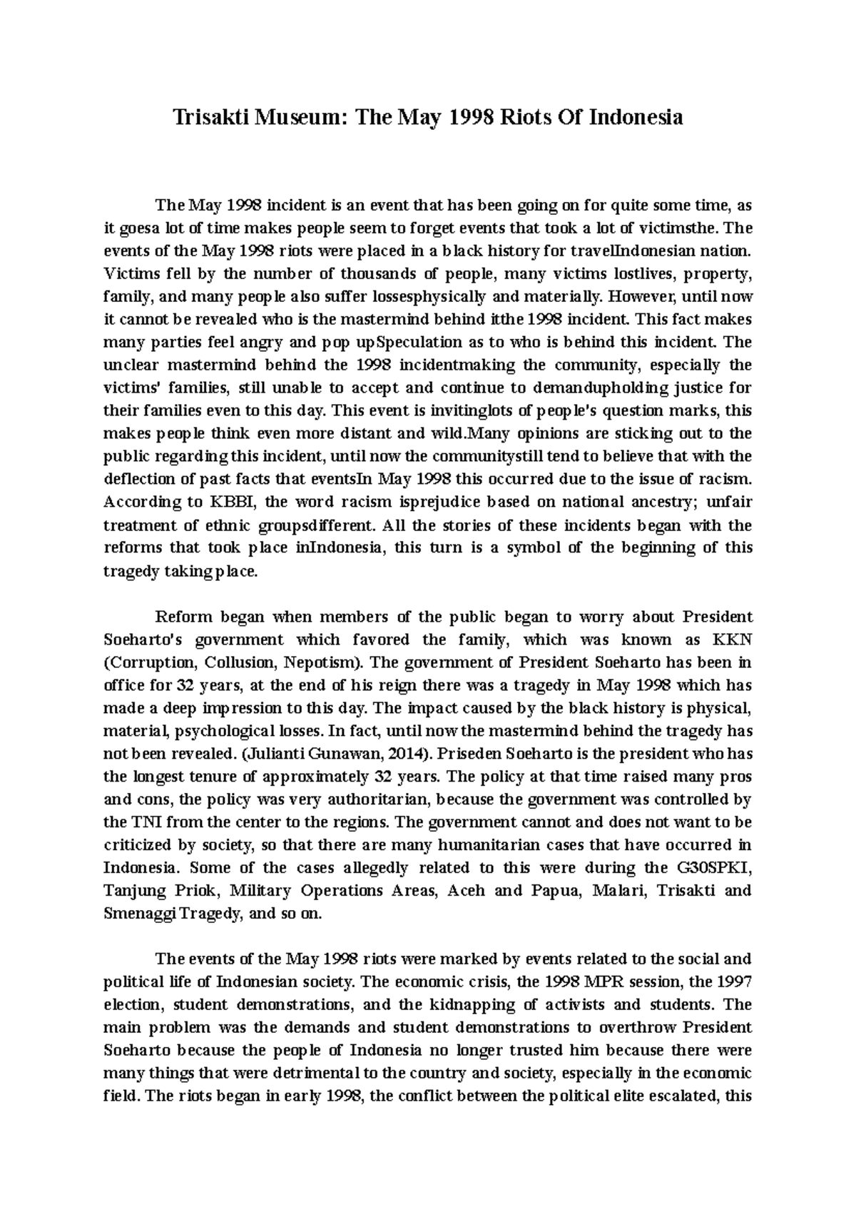History Trisakti Museum The May 1998 Riots Of Indonesia - Trisakti ...