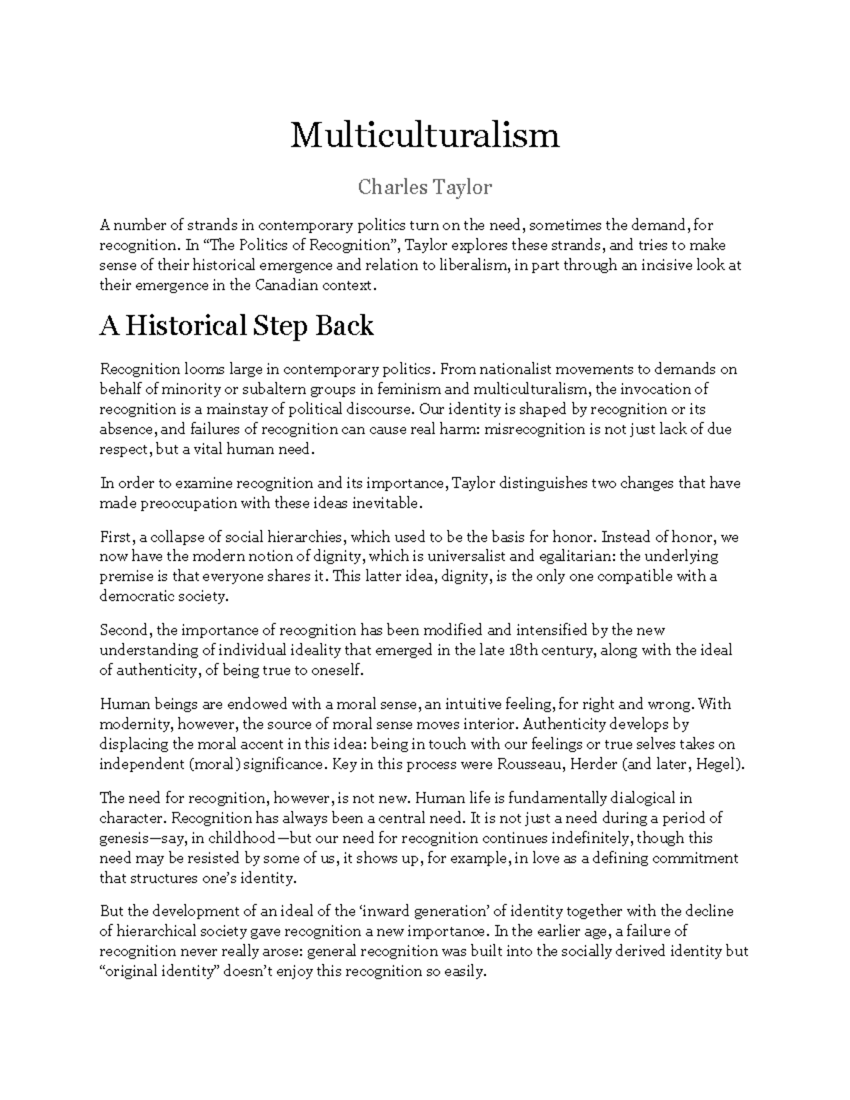 Multiculturalism - Summary Philosophy Honours - Multiculturalism ...