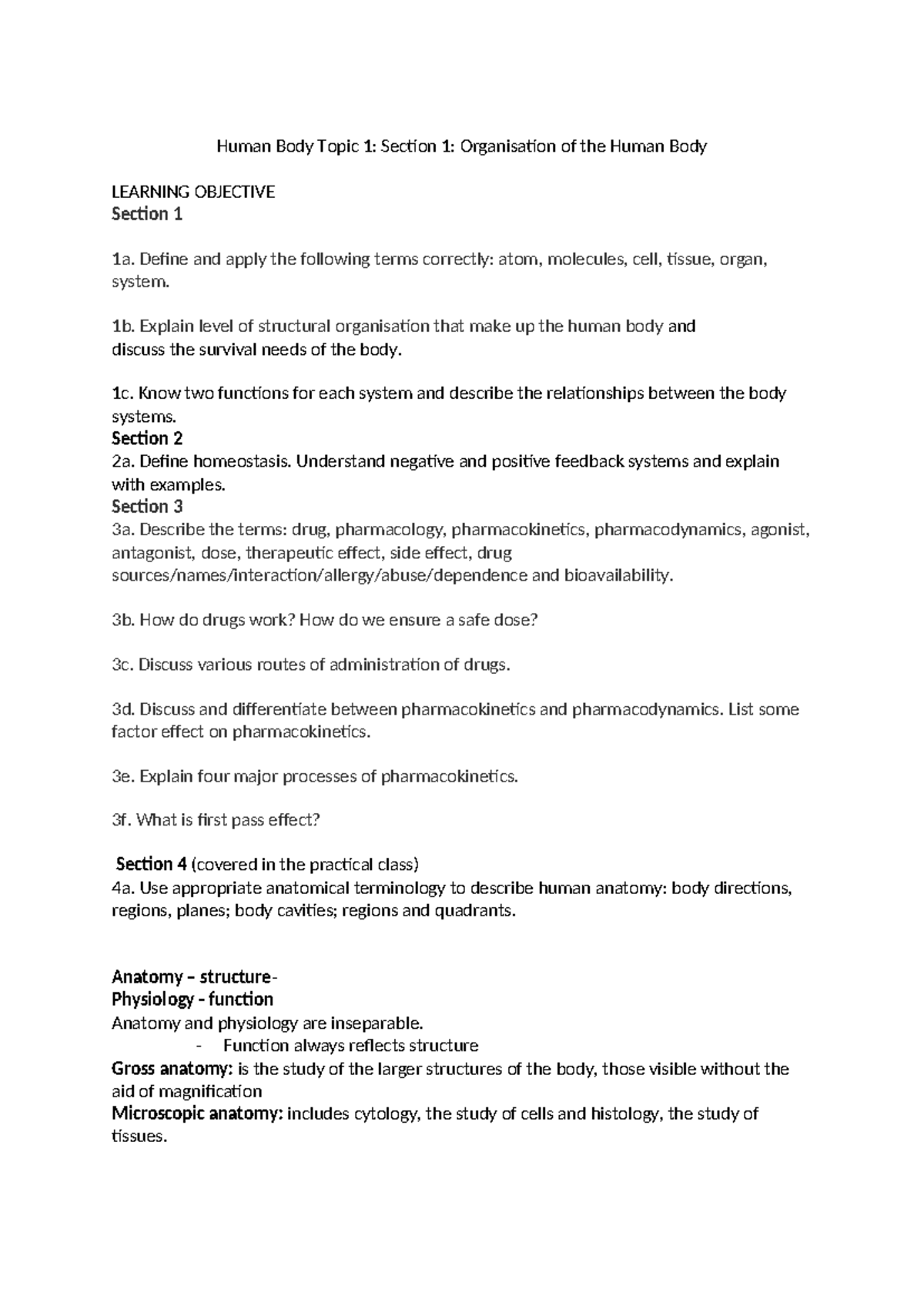 Human biology Topic 2 Section 1 - Human Body Topic 1: Section 1 ...