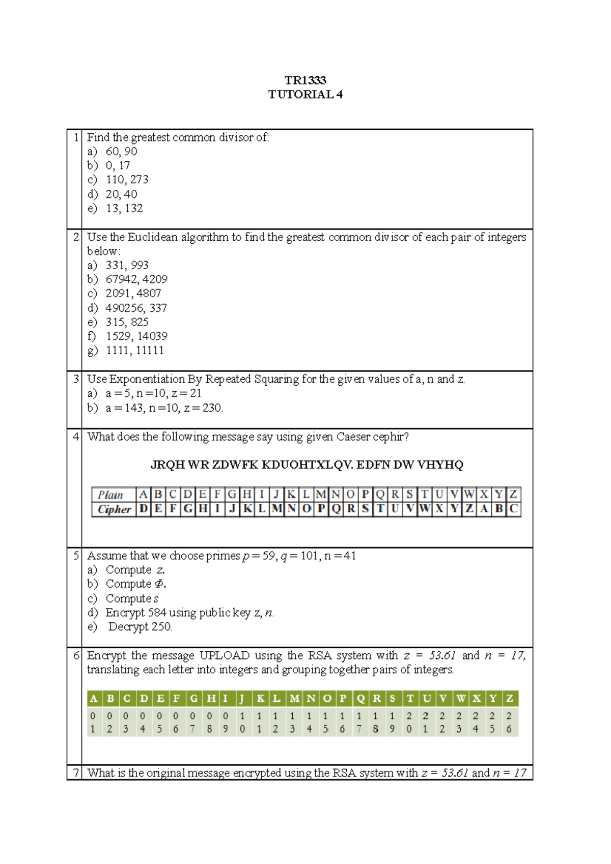 T4April 2017 - Tutorial 4 questions for set 1. Some questions are ...