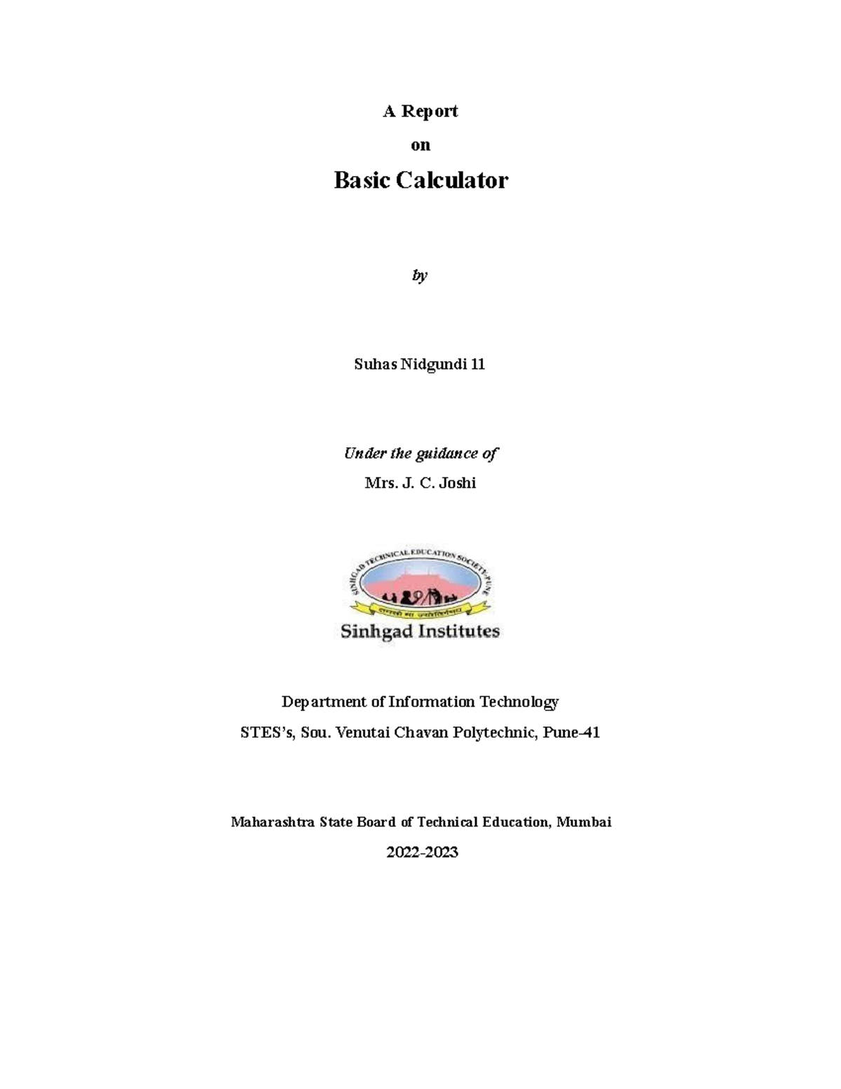 Javascript Micro-Project - A Report on Basic Calculator by Suhas ...