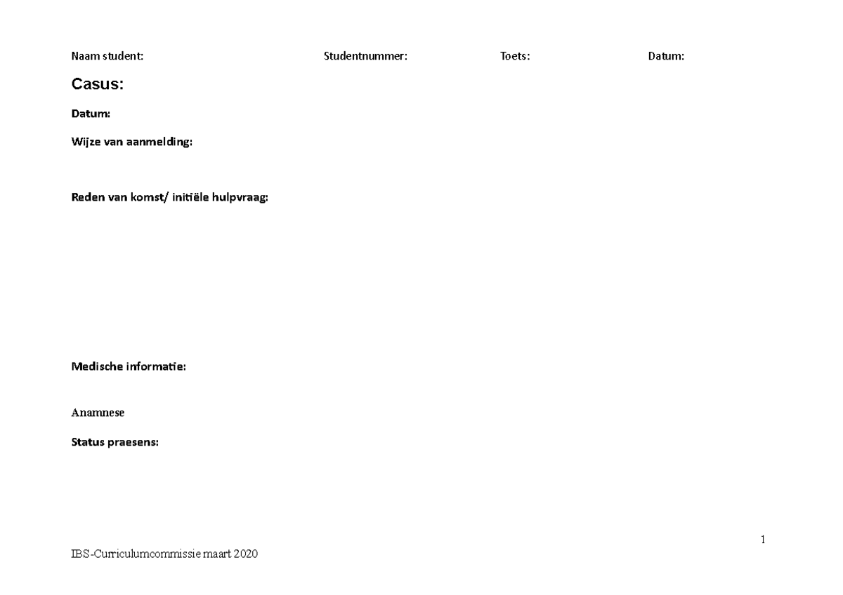 Registratie therapeutisch proces leeg - Naam student: Studentnummer ...