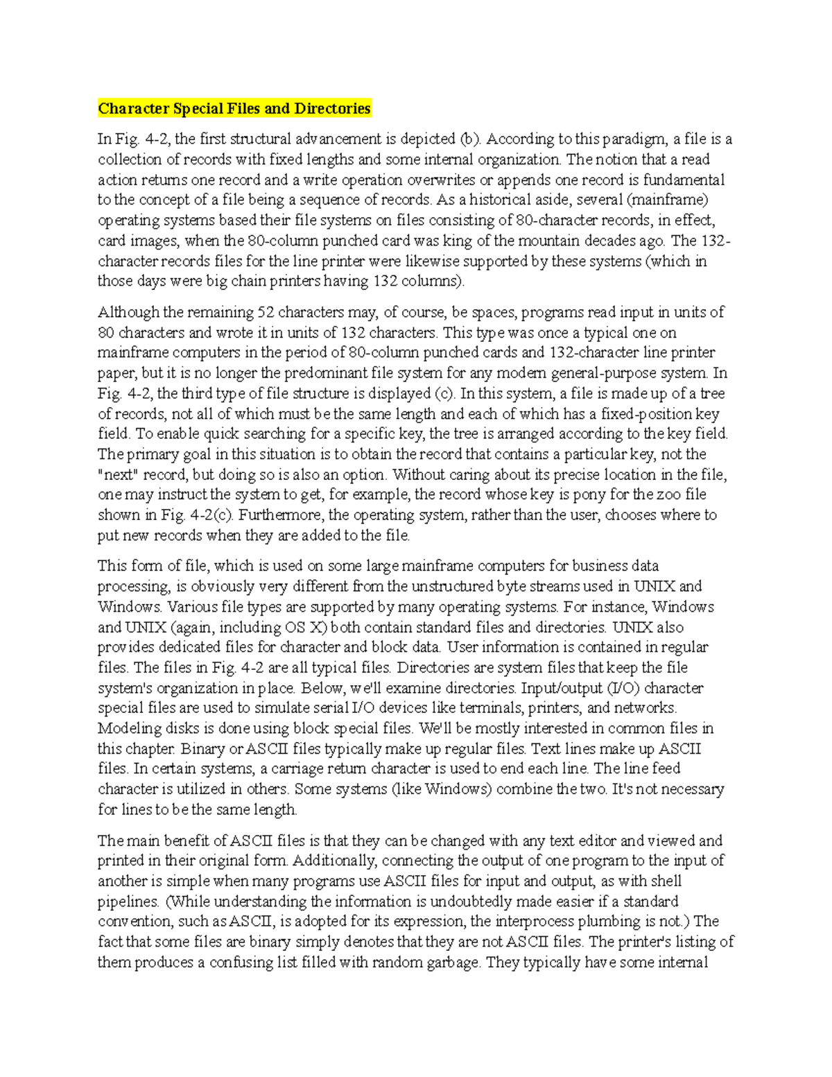 Character Special Files and Directories - 4-2, the first structural ...