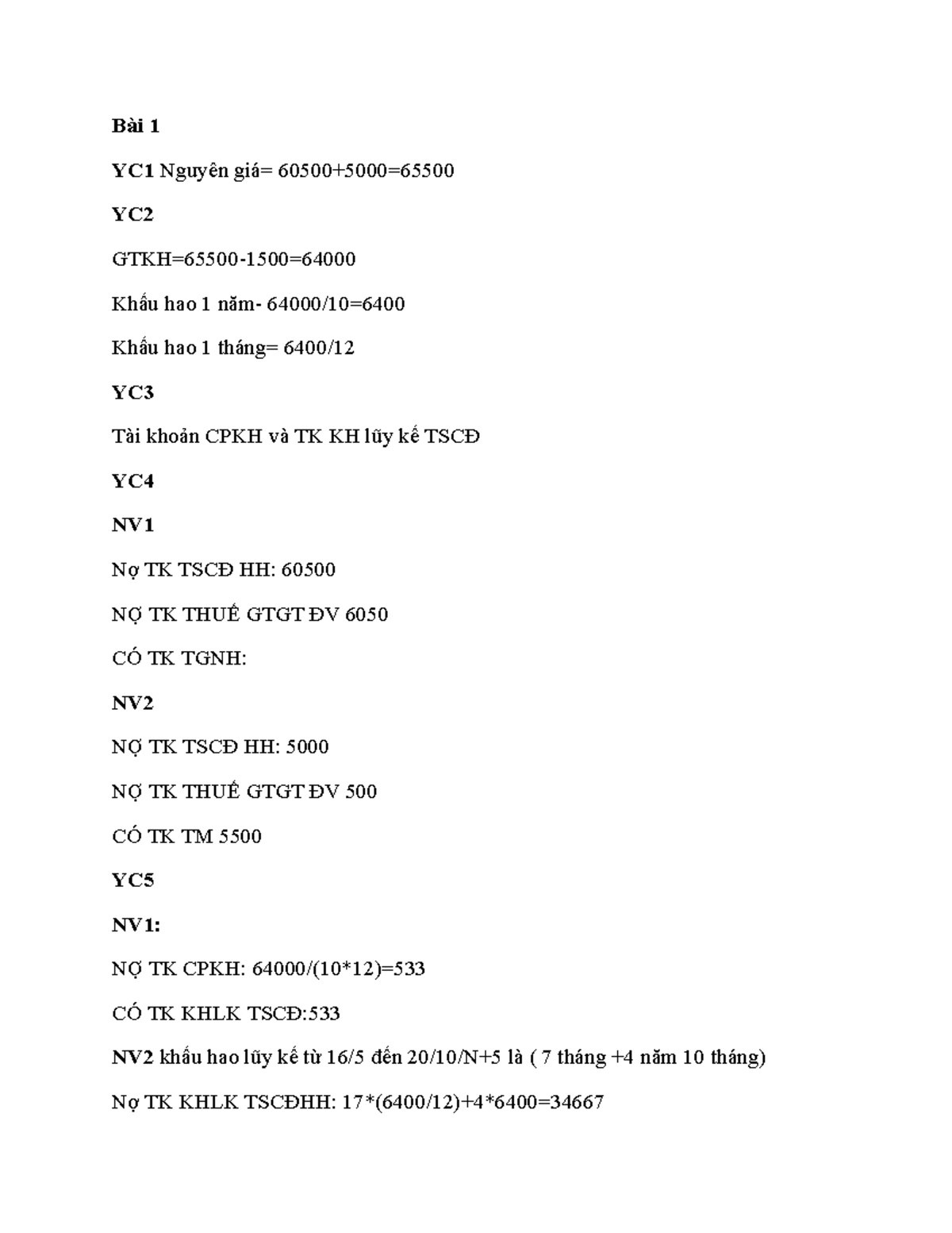 NLKT C6 - bài tập nguyên lí kế toán về khấu hao tài sản cố định - Tài khoản CPKH và TK KH lũy kế ...