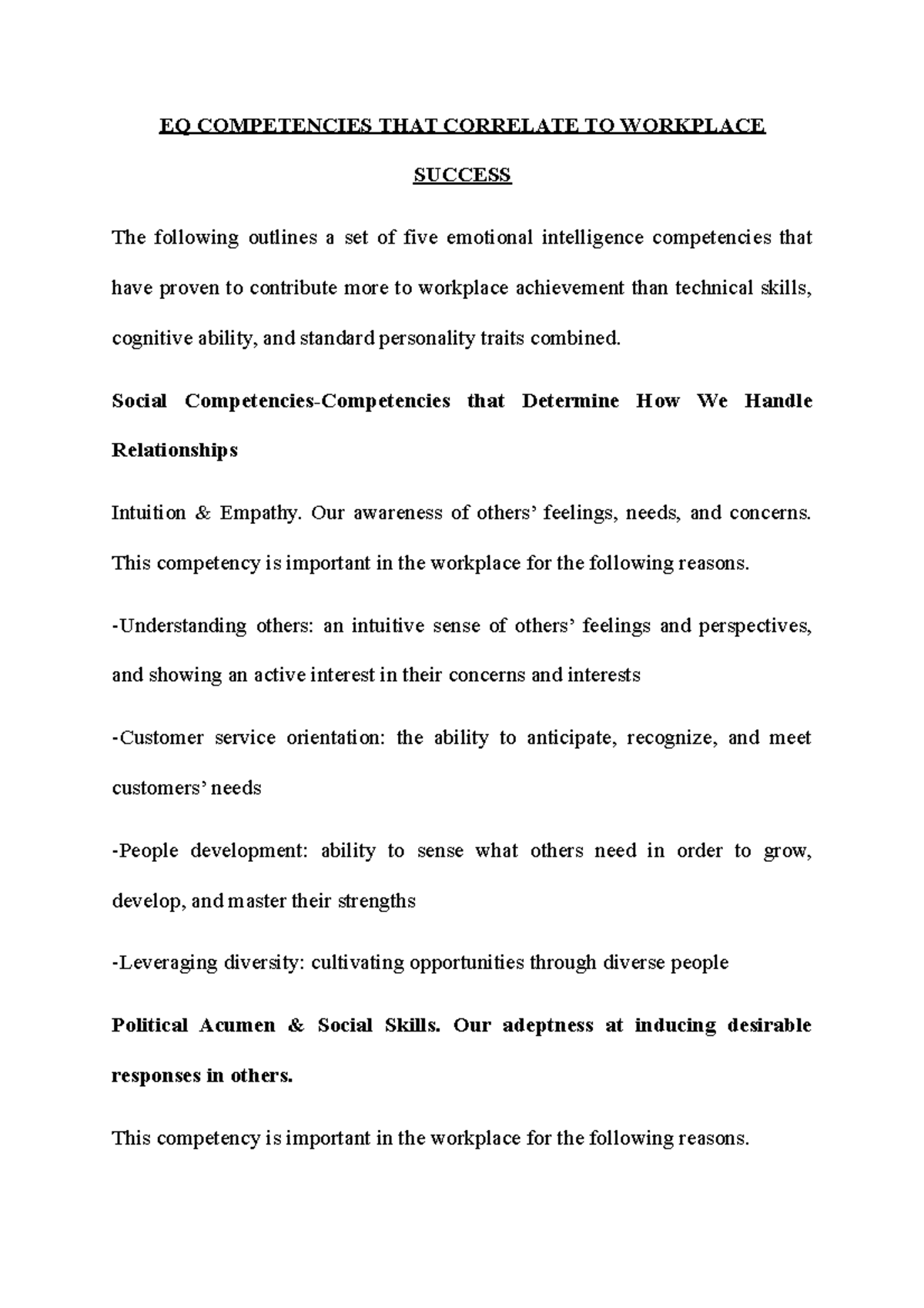 EQ Competencies THAT Correlate TO Workplace Success - EQ COMPETENCIES ...