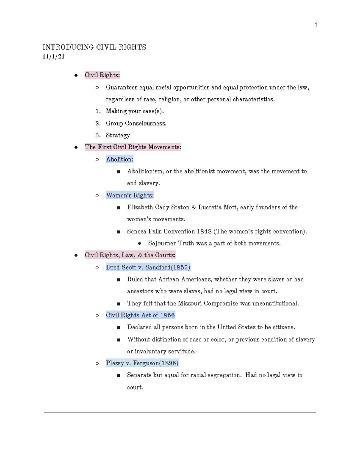 Introducing Civil Rights - 1 INTRODUCING CIVIL RIGHTS 11/1/ Civil ...