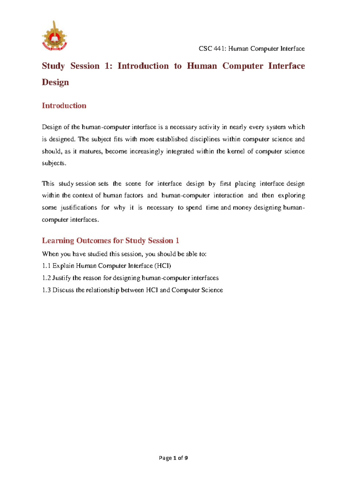 CSC 441 - All Sessions - null - Study Session 1: Introduction to Human ...