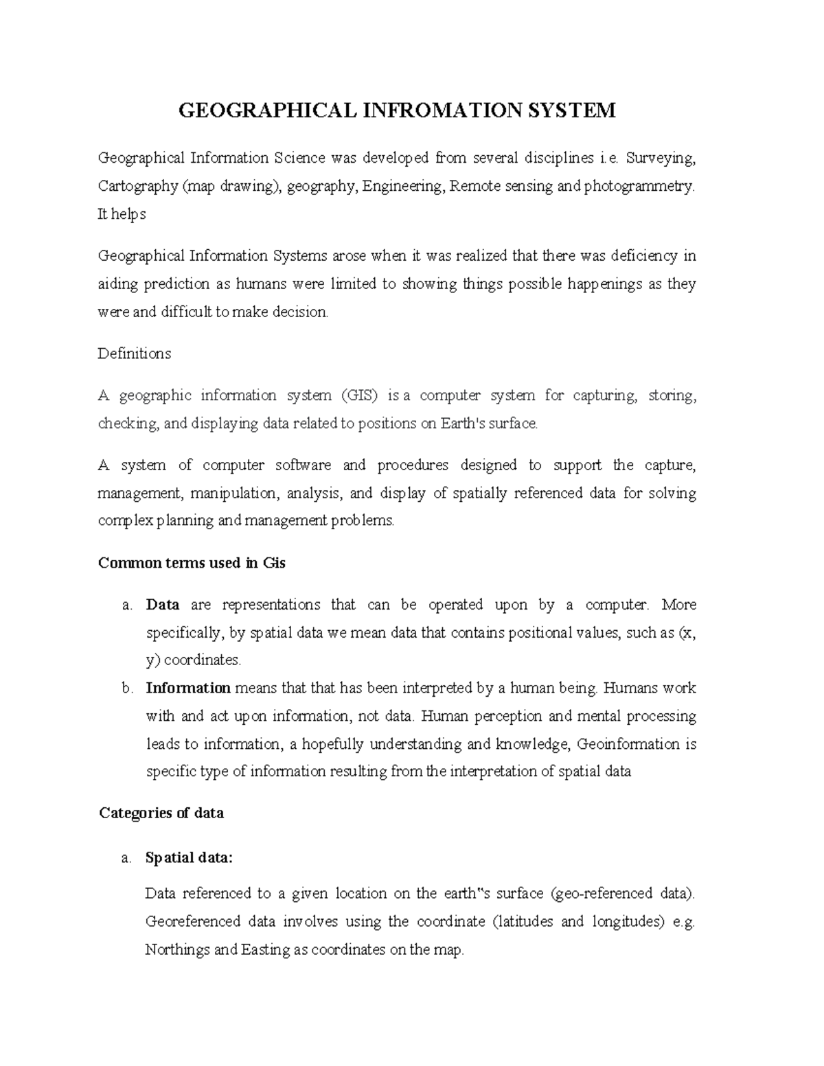 GIS 23 085812 - Gis data - GEOGRAPHICAL INFROMATION SYSTEM Geographical ...