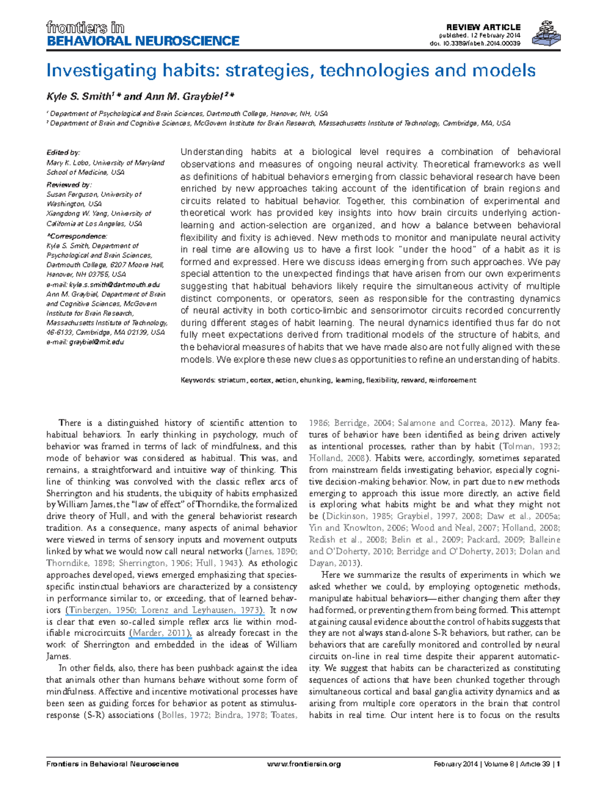 Investigating habits strategies technolo - BEHAVIORAL NEUROSCIENCE ...