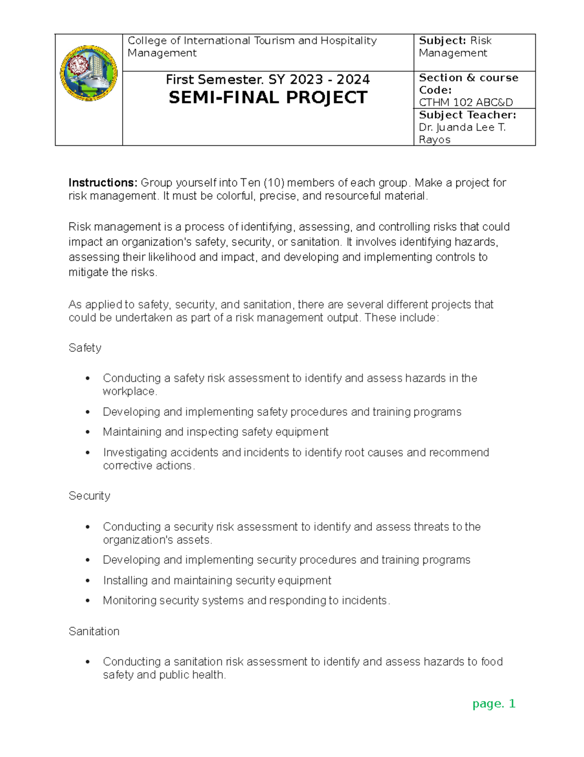 SEMI- Final- Project - OKKM - College of International Tourism and ...
