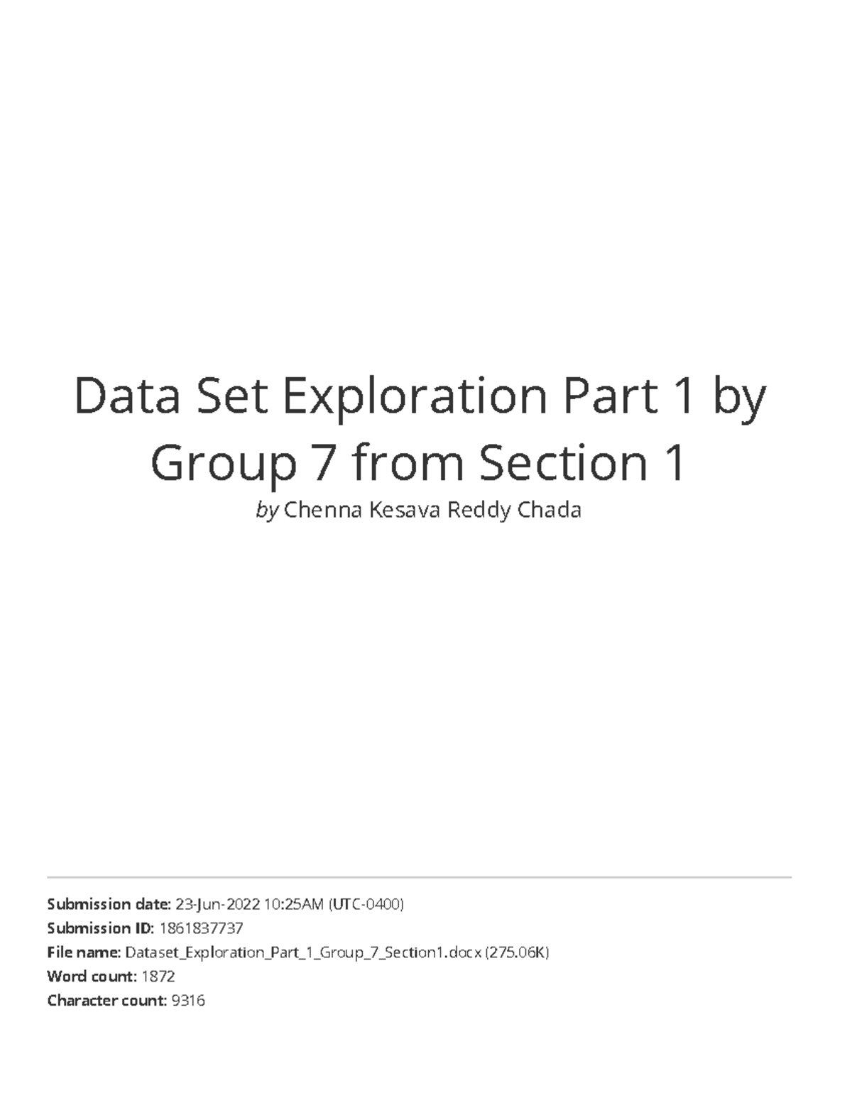Data Set Exploration Part 1 by Group 7 from Section 1 - ####### P/V ...