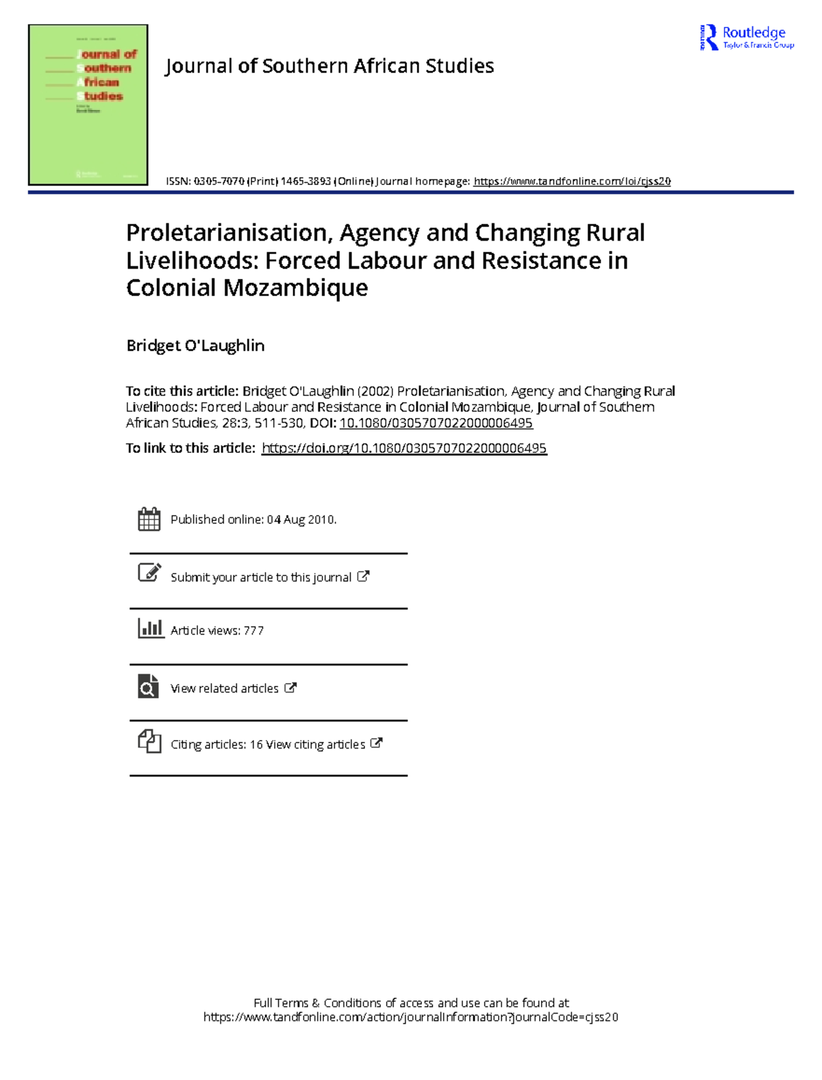 Proletarianisation Agency and Changing Rural Livelihoods Forced Labour ...